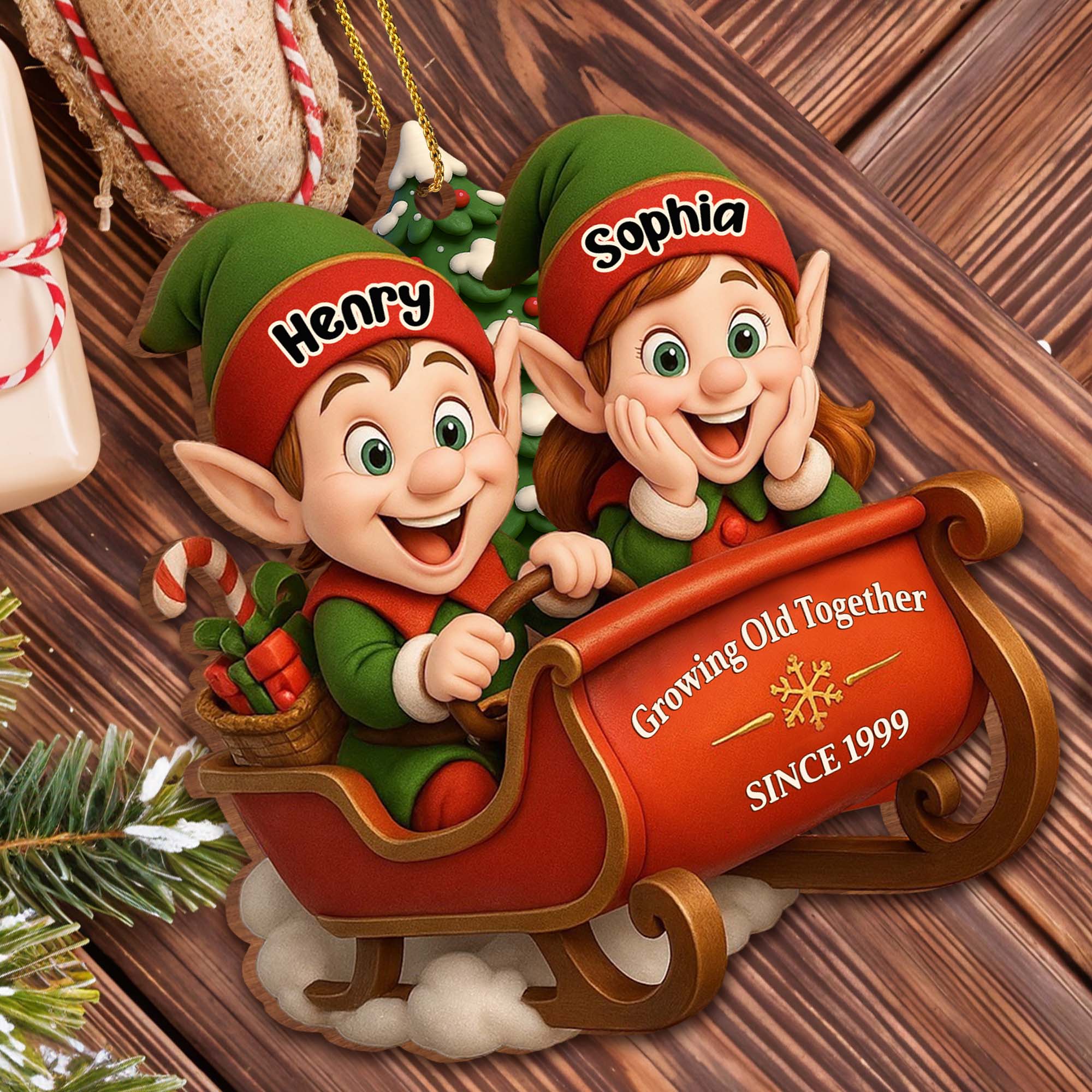 Growing Old Together Sleigh Ride With Elves,Custom Wood Ornament,Gift ...