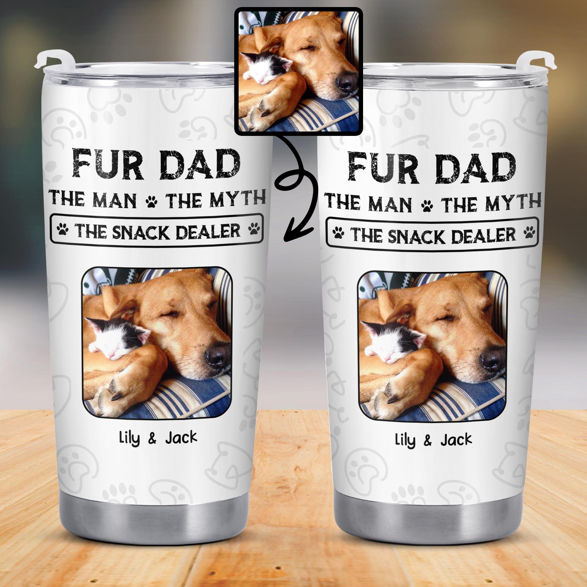 Fur Dad The Man The Myth The Snack Dealer Paw Prints Pet Photos,Custom Tumbler,Gift For Pet ...