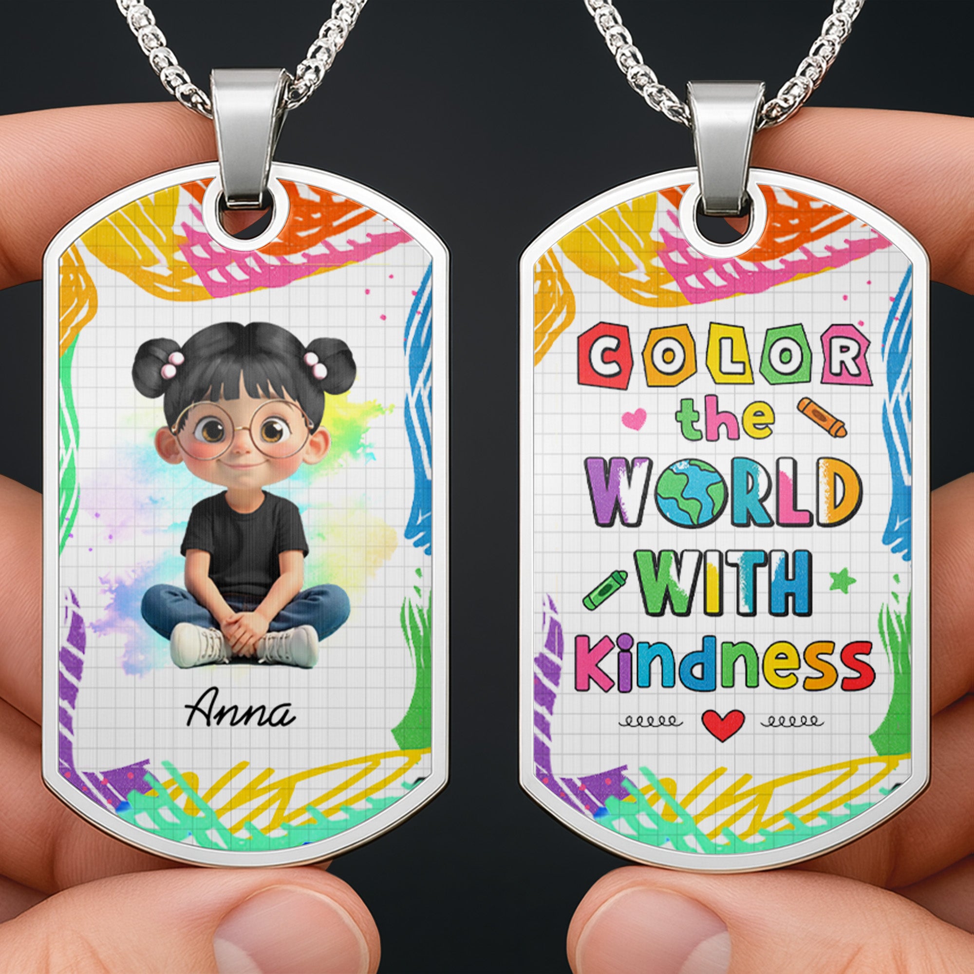 Color The World With Kindness Dog Tag, Custom Necklace, Gift For ...