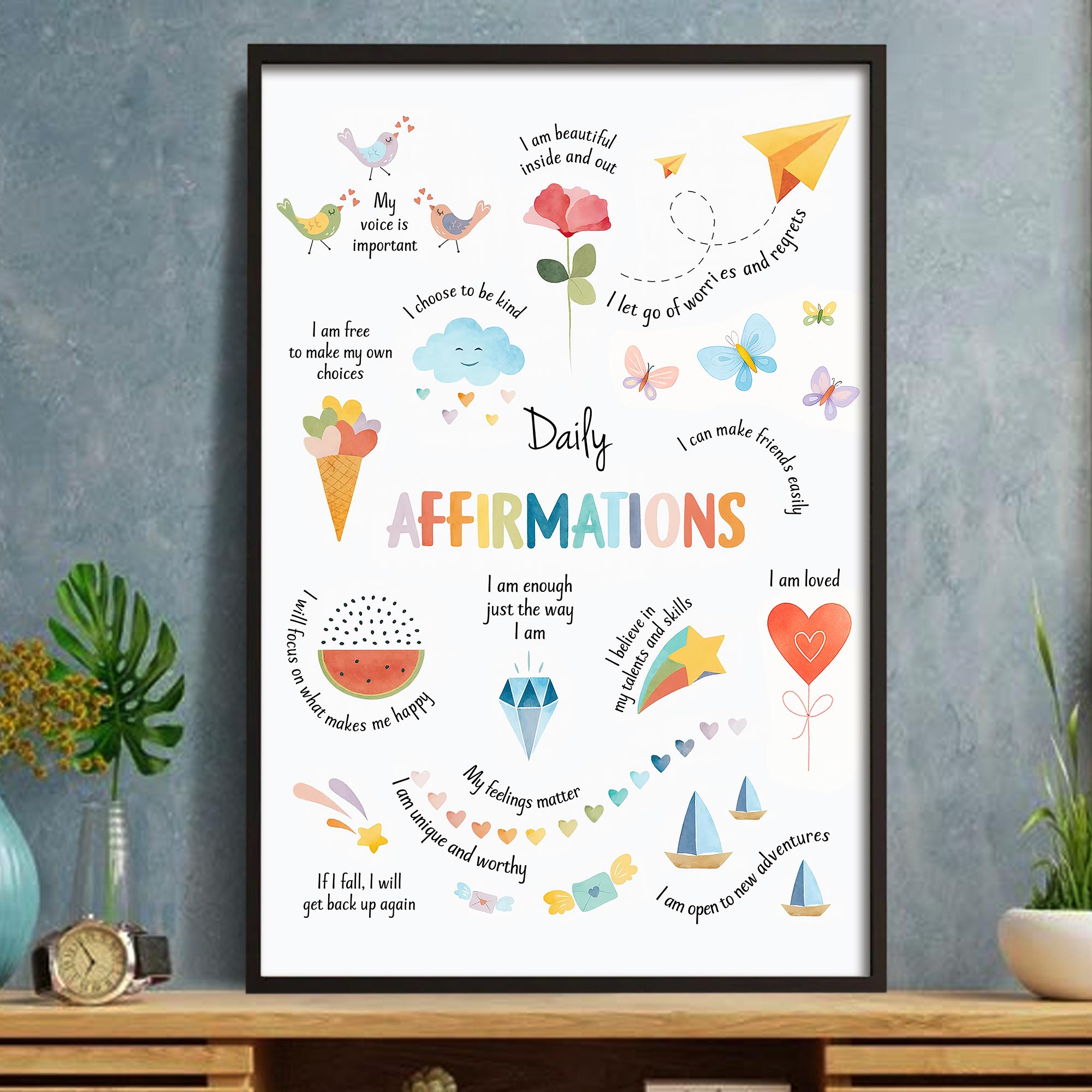 Daily Affirmations Colorful Inspirational Poster, Personalized Custom ...