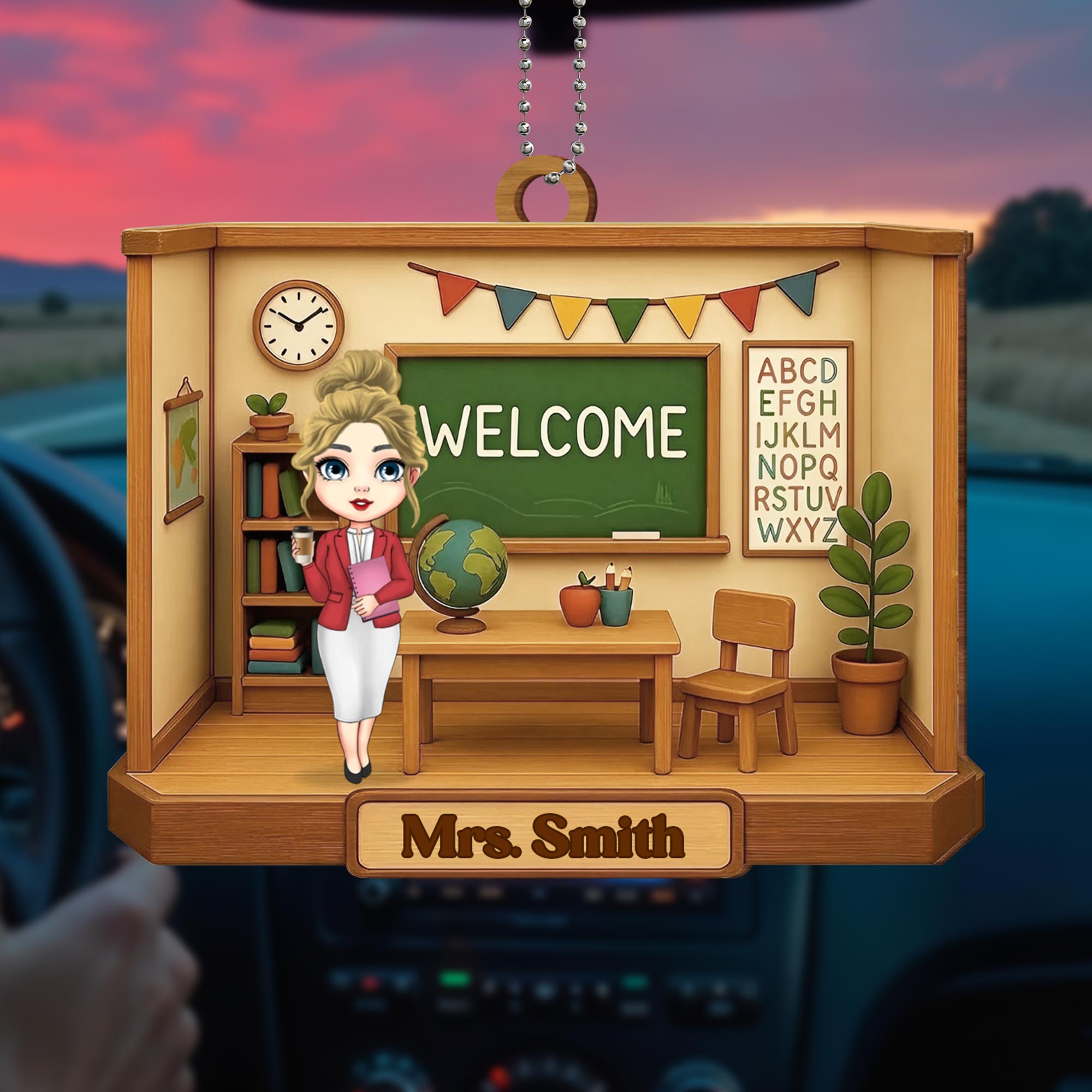 Welcome Teacher's Classroom Hanging Ornament, Personalized Custom Wood ...