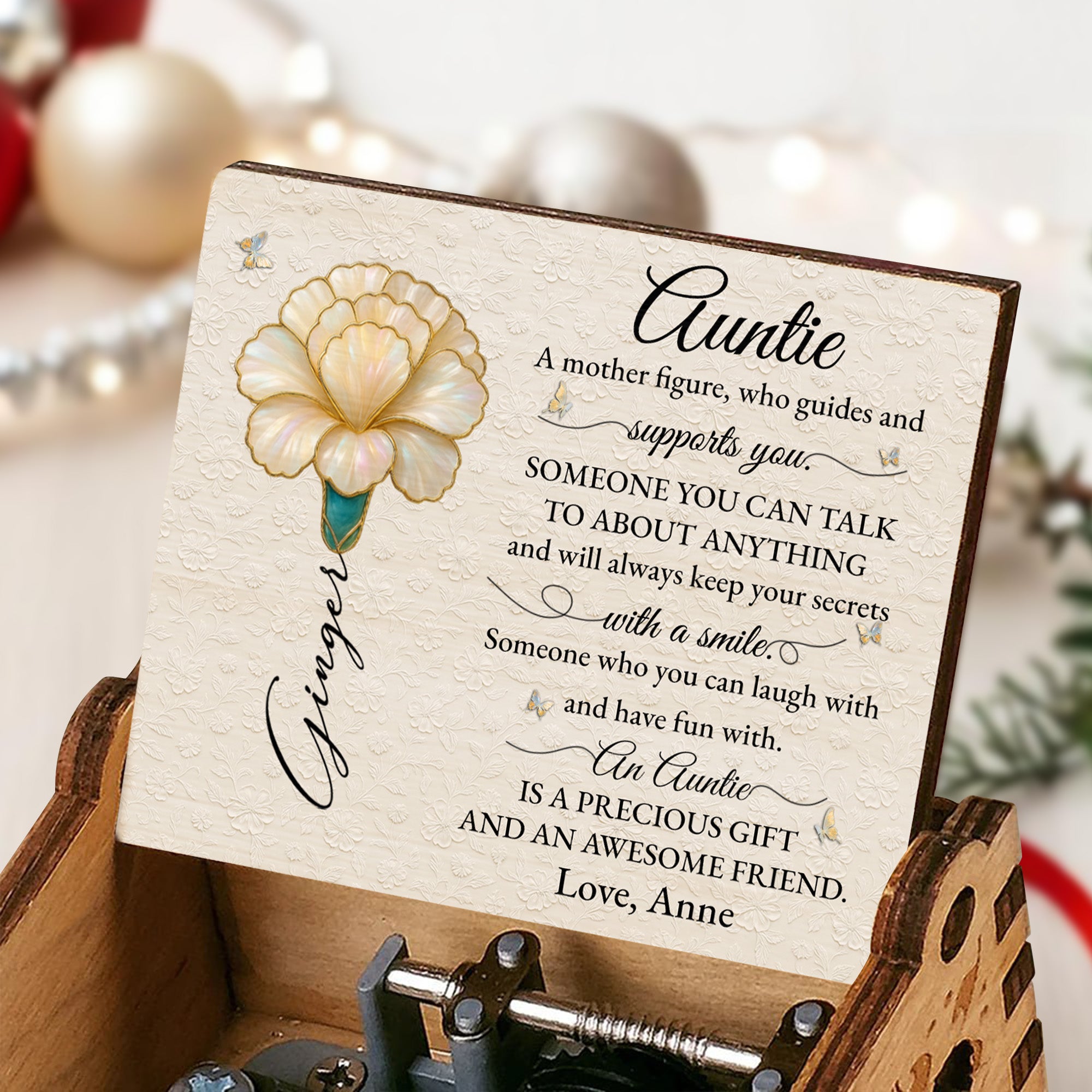 Auntie A Mother Figure With Flower And Butterflies, Custom Music Box ...