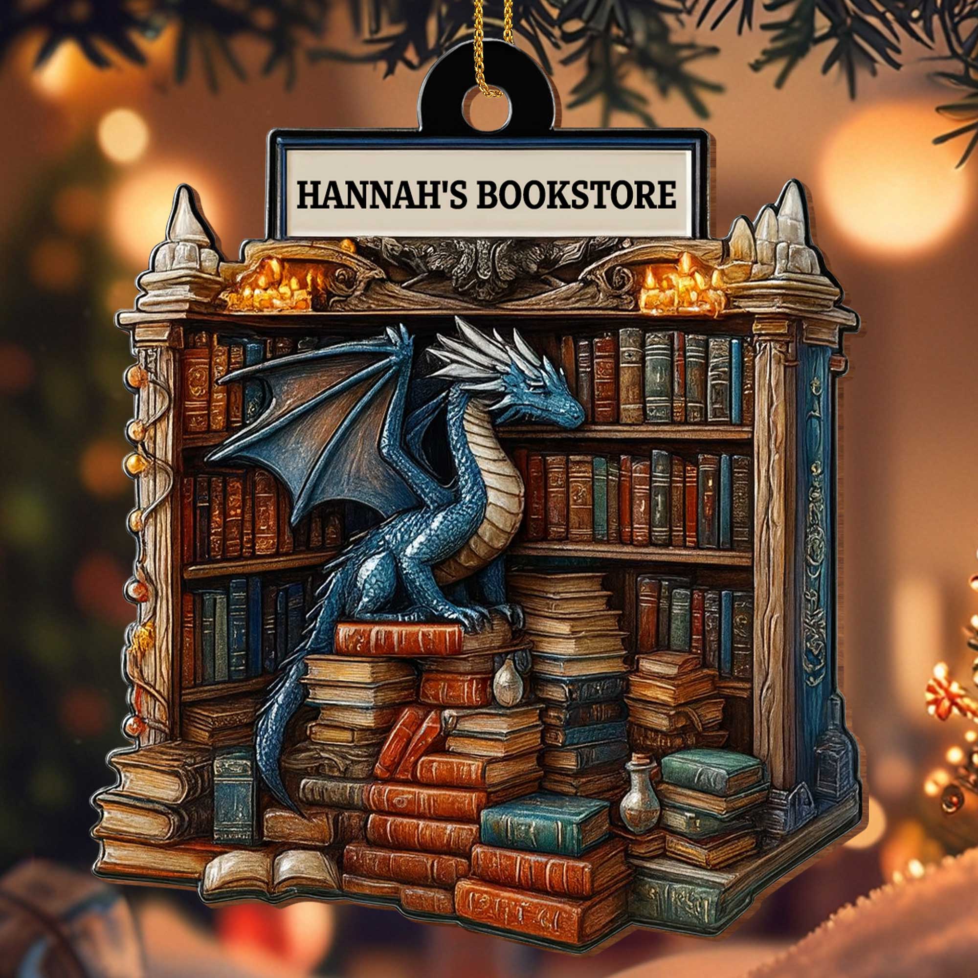 Magical World Of Books And Dragons,Custom Wood Ornament,Gift For Book ...