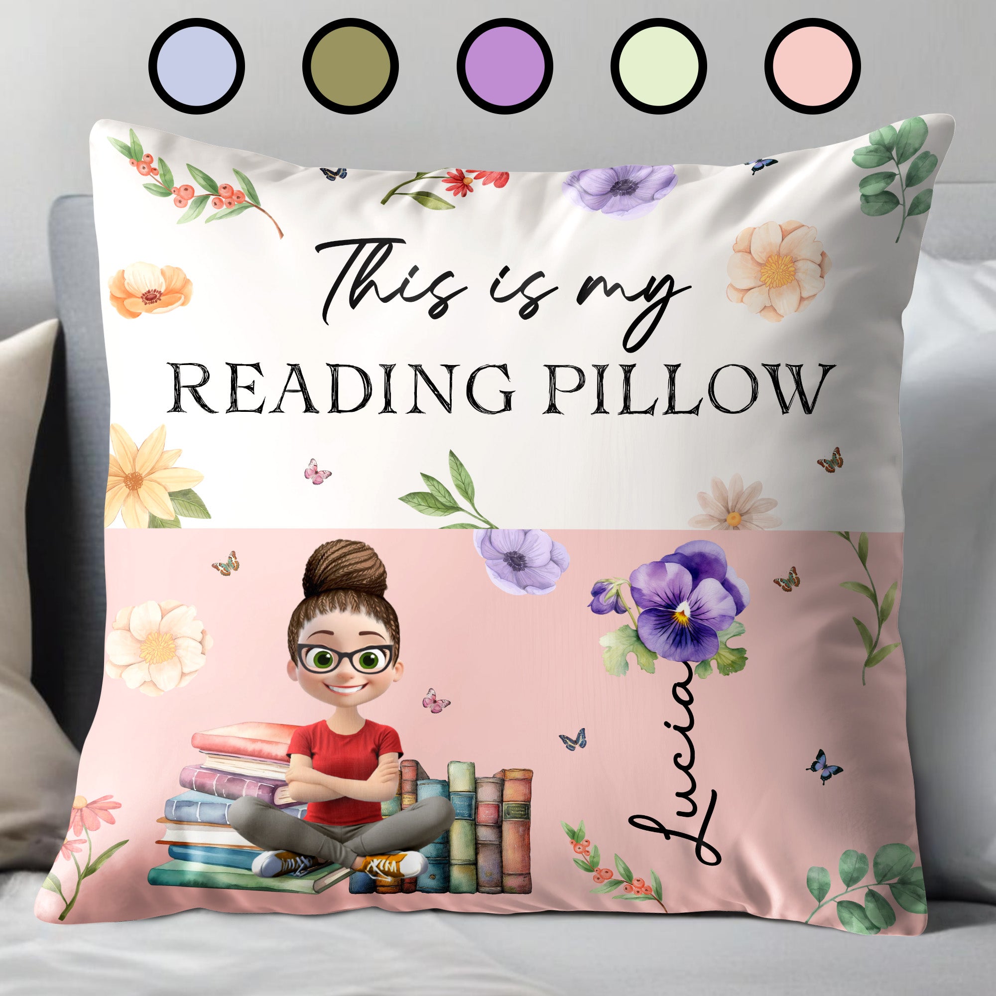 This Is My Reading Pillow With Books And Flowers, Personalized Custom ...