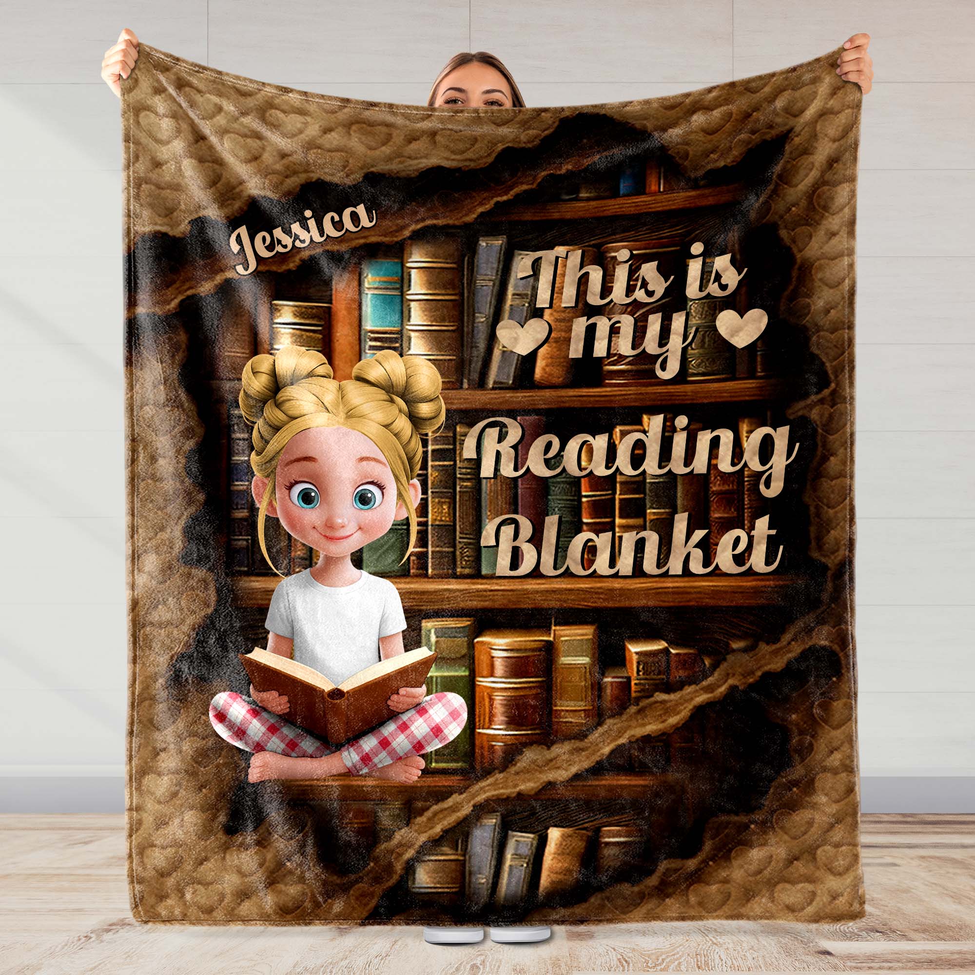 This Is My Reading Blanket Featuring Young Girl And Books, Custom ...