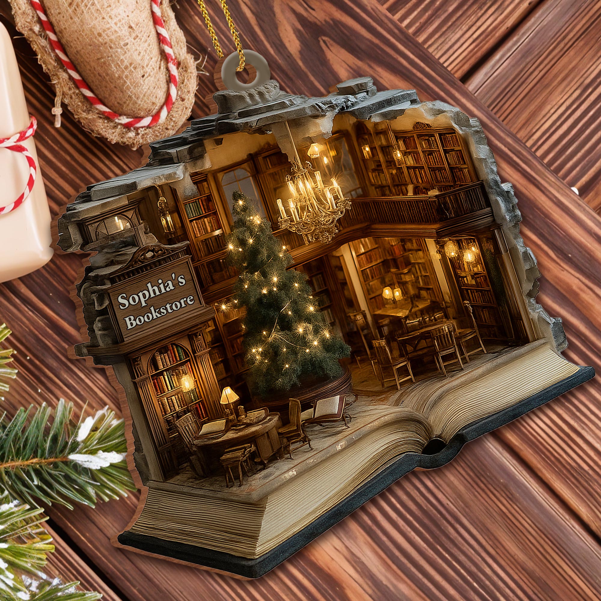 Capture The Magic Of Your Favorite Cozy Bookstore,Custom Wood Ornament ...