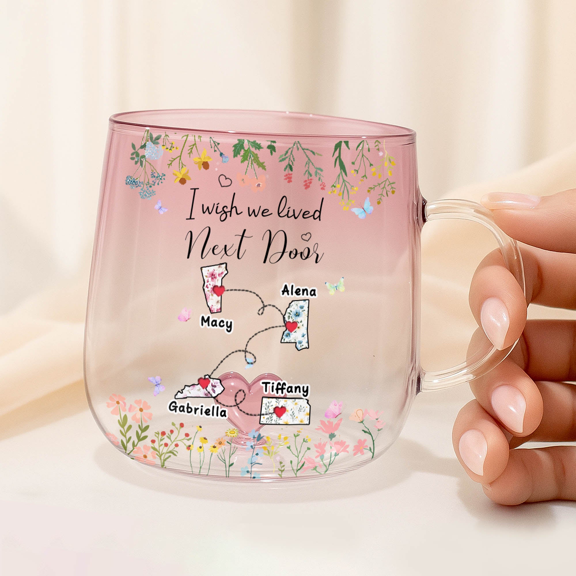 I Wish We Lived Next Door With Flowers And Butterflies, Personalized ...