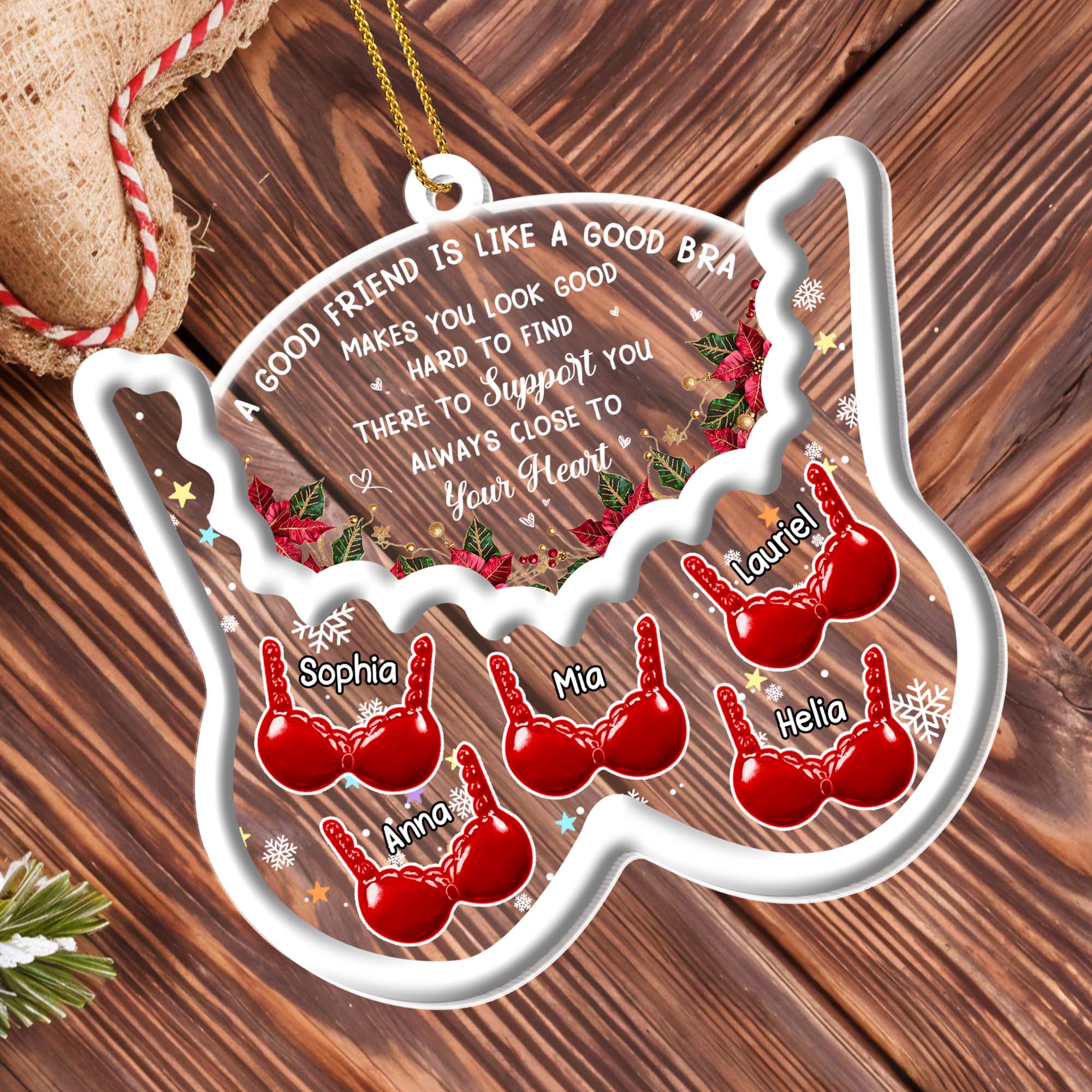 A Good Friend Is Like A Good Bra, Bras And Holly Leaves, Personalized ...