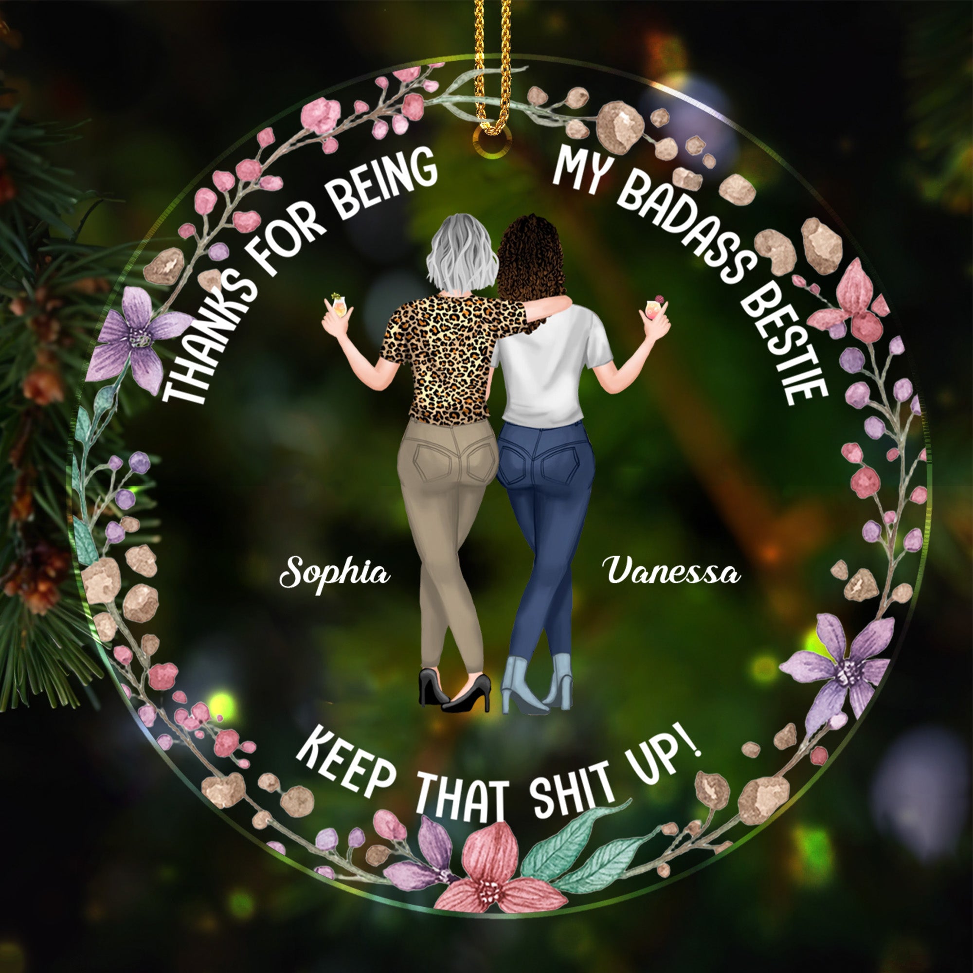 Thanks For Being My Badass Bestie, Flowers, Personalized Custom Acrylic ...