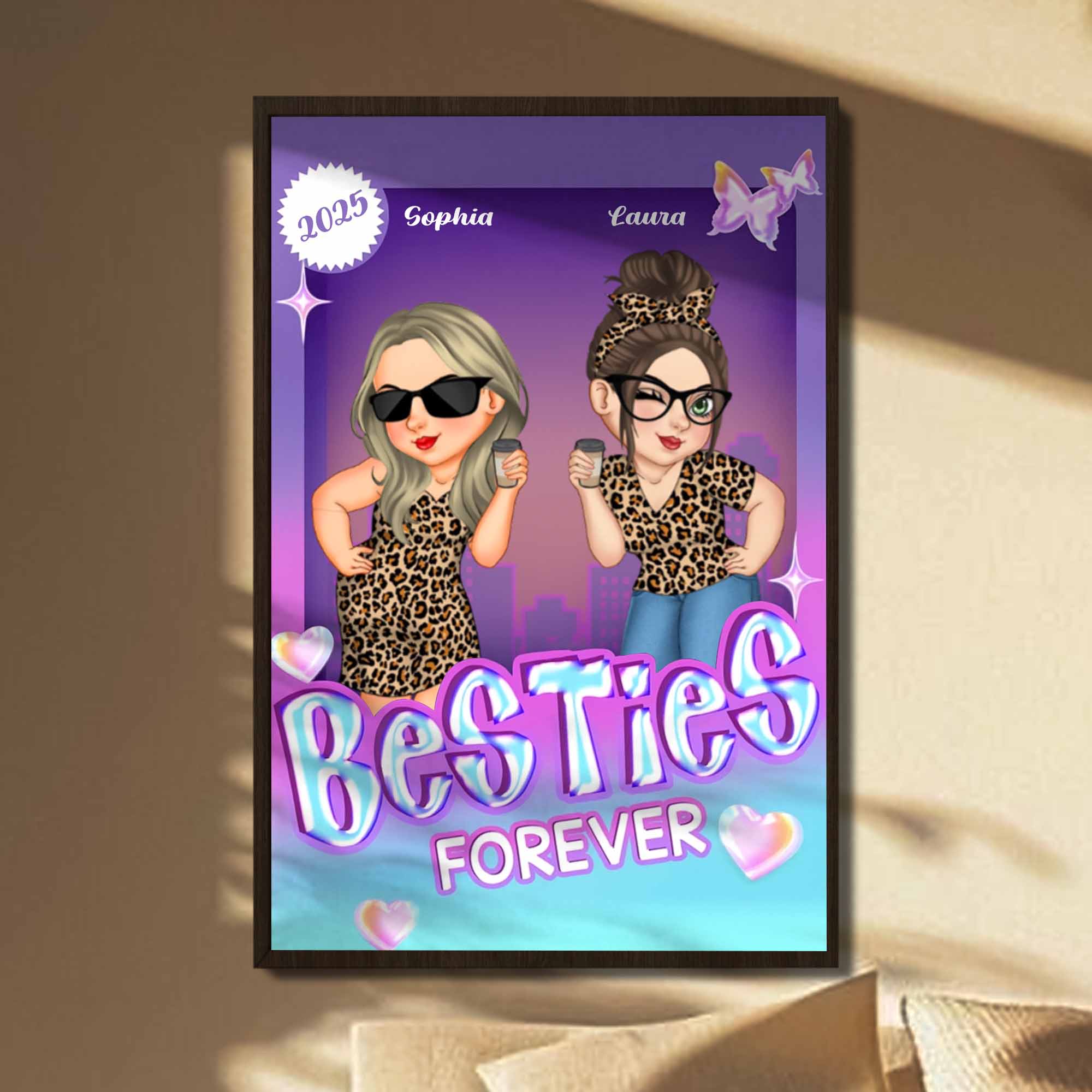 Besties Forever With Leopard Print And Sunglasses, Personalized Custom ...