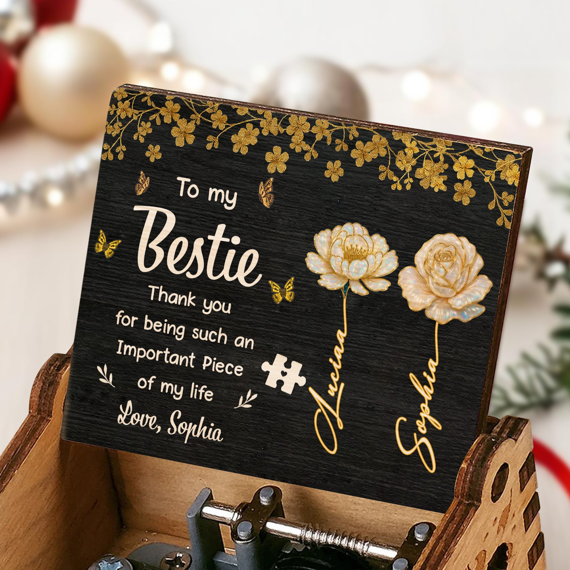 To My Bestie Thank You, Flowers And Puzzle Piece, Music Box, Gift For ...