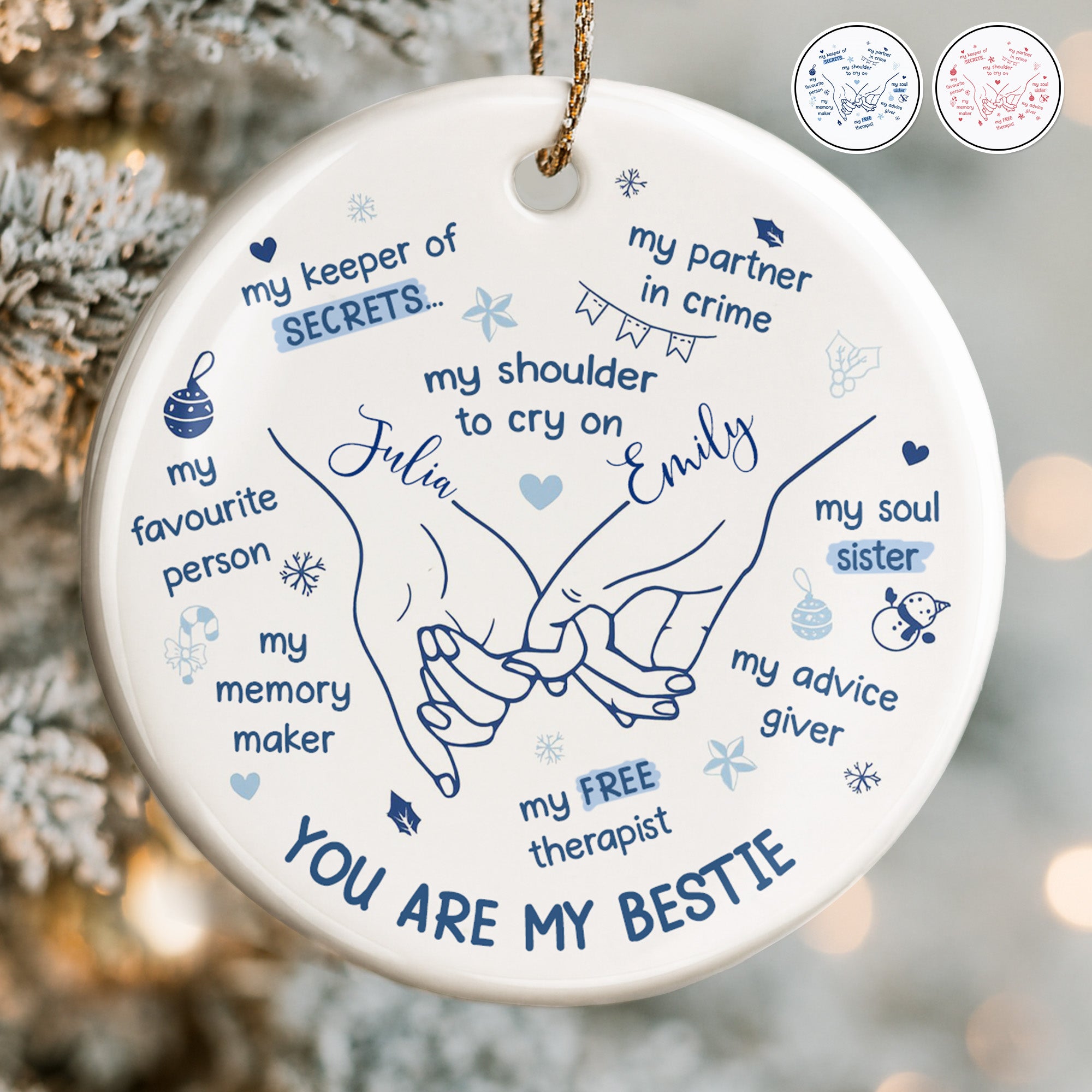 You Are My Bestie With Hands And Hearts Design,Custom Ceramic Ornament ...