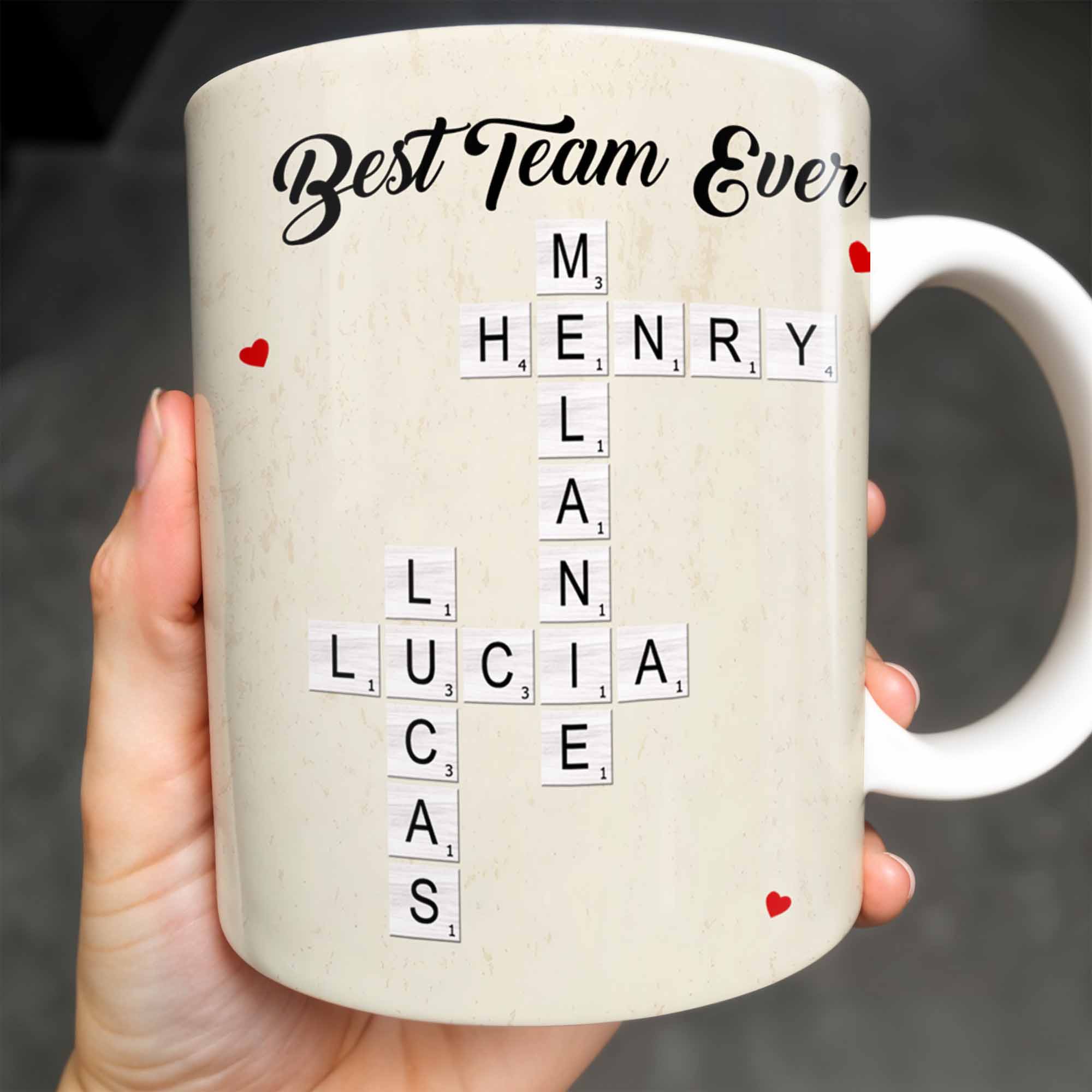 Best Team Ever Scrabble Tiles Heart Design, Coffee Mug, Gift for Family ...