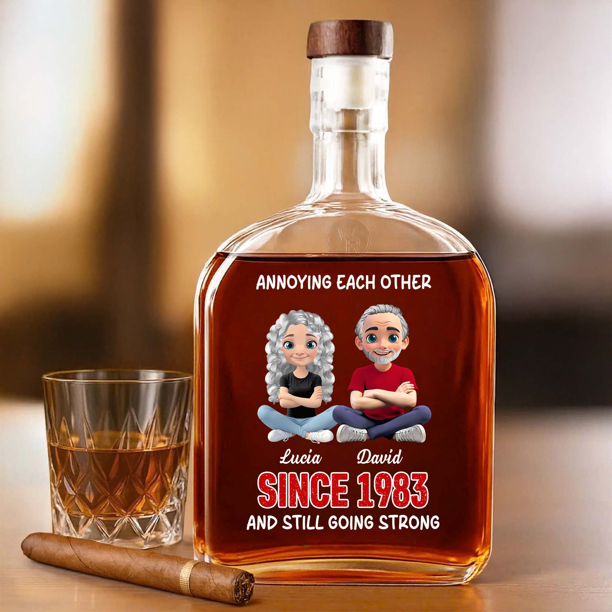 Annoying Each Other Since, Cartoon Figures, Custom Whiskey Bottle, Gift ...