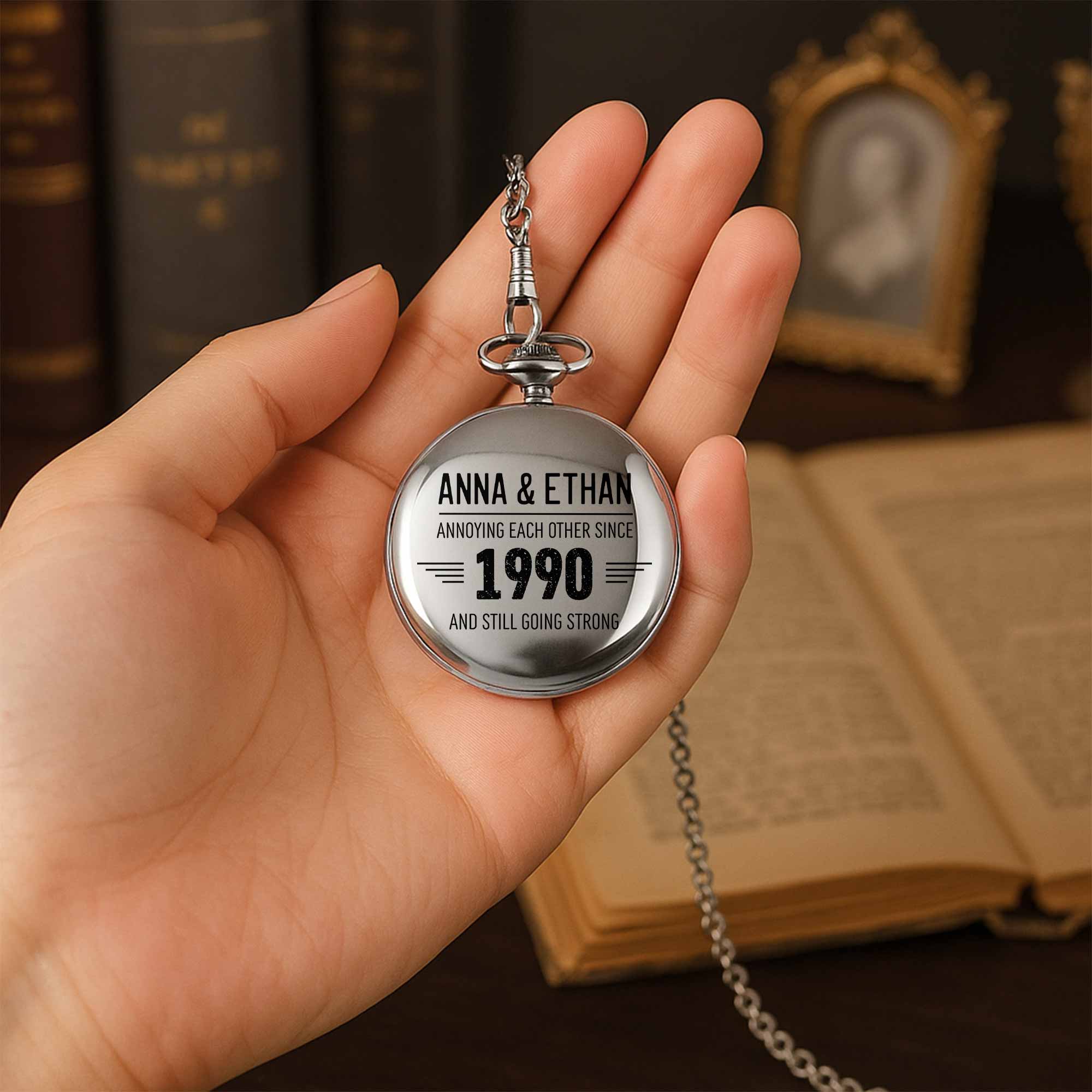Annoying Each Other Since And Still Going Strong, Silver Plated Pocket ...