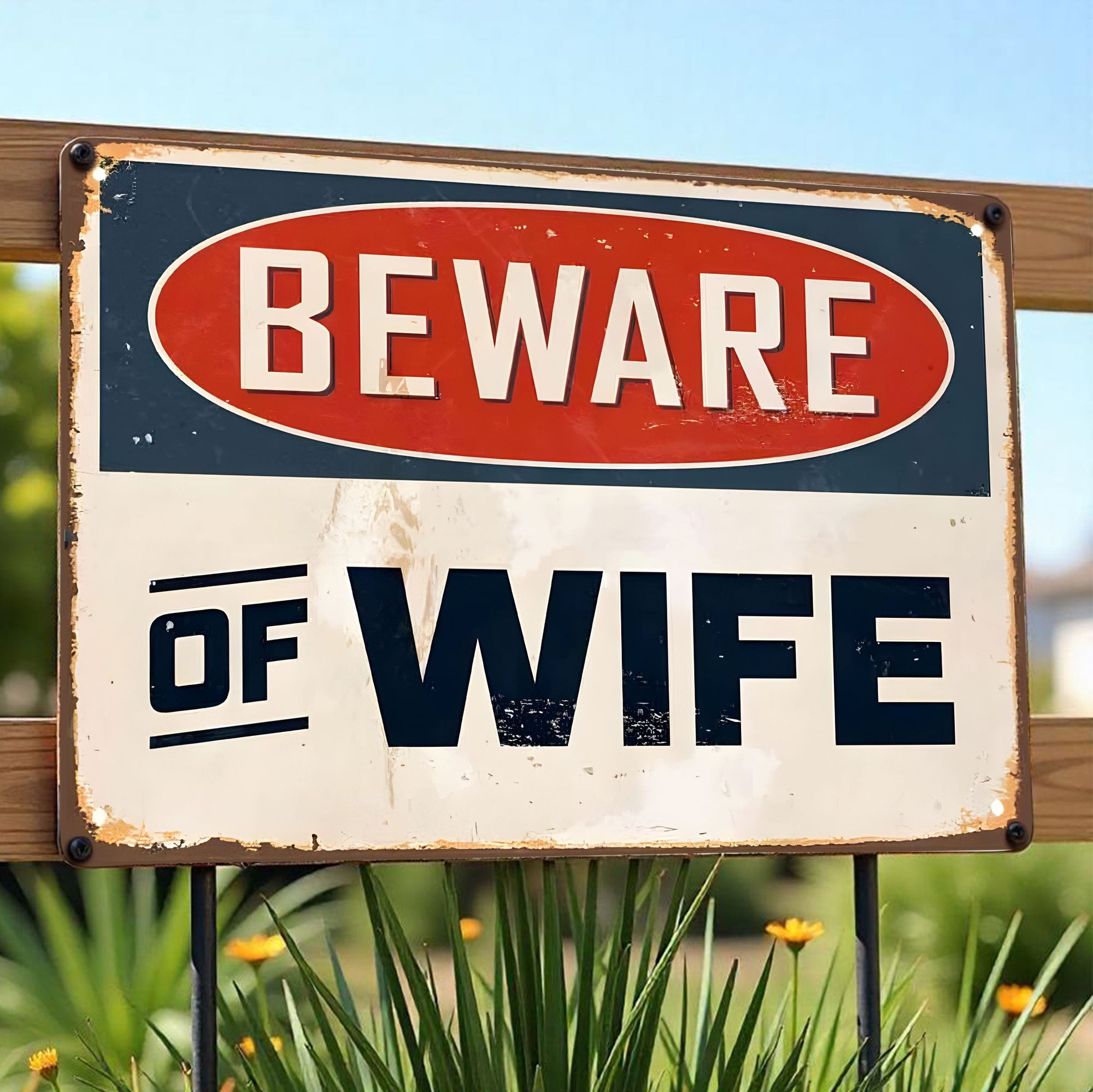 Beware Of Wife Humorous Sign, Personalized Metal Sign, Gift For Couples ...