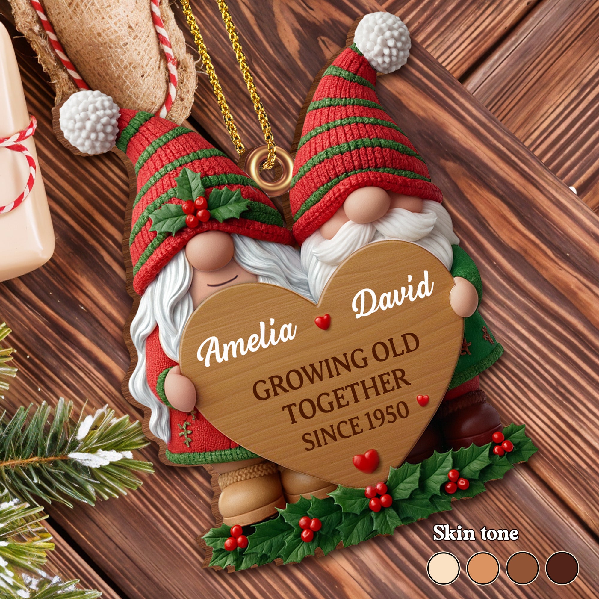 Growing Old Together, Gnomes Heart Christmas Ornament, Gift For Couples ...