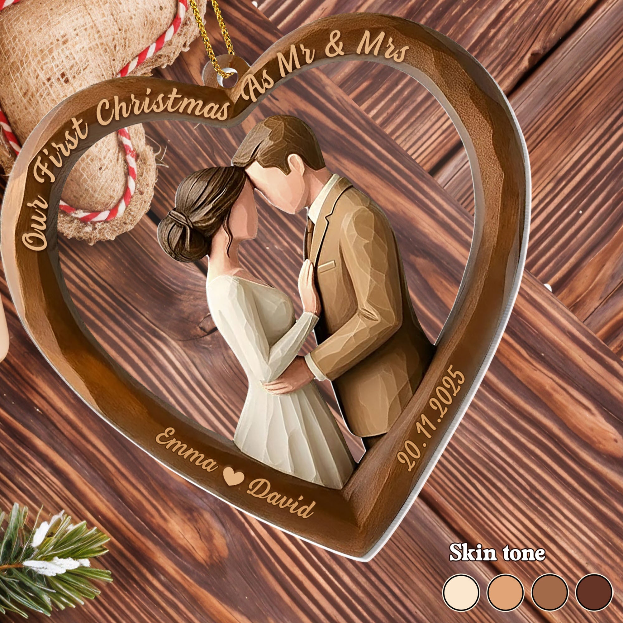 Our First Christmas As Mr & Mrs, Heart-Shaped Couple, Personalized ...