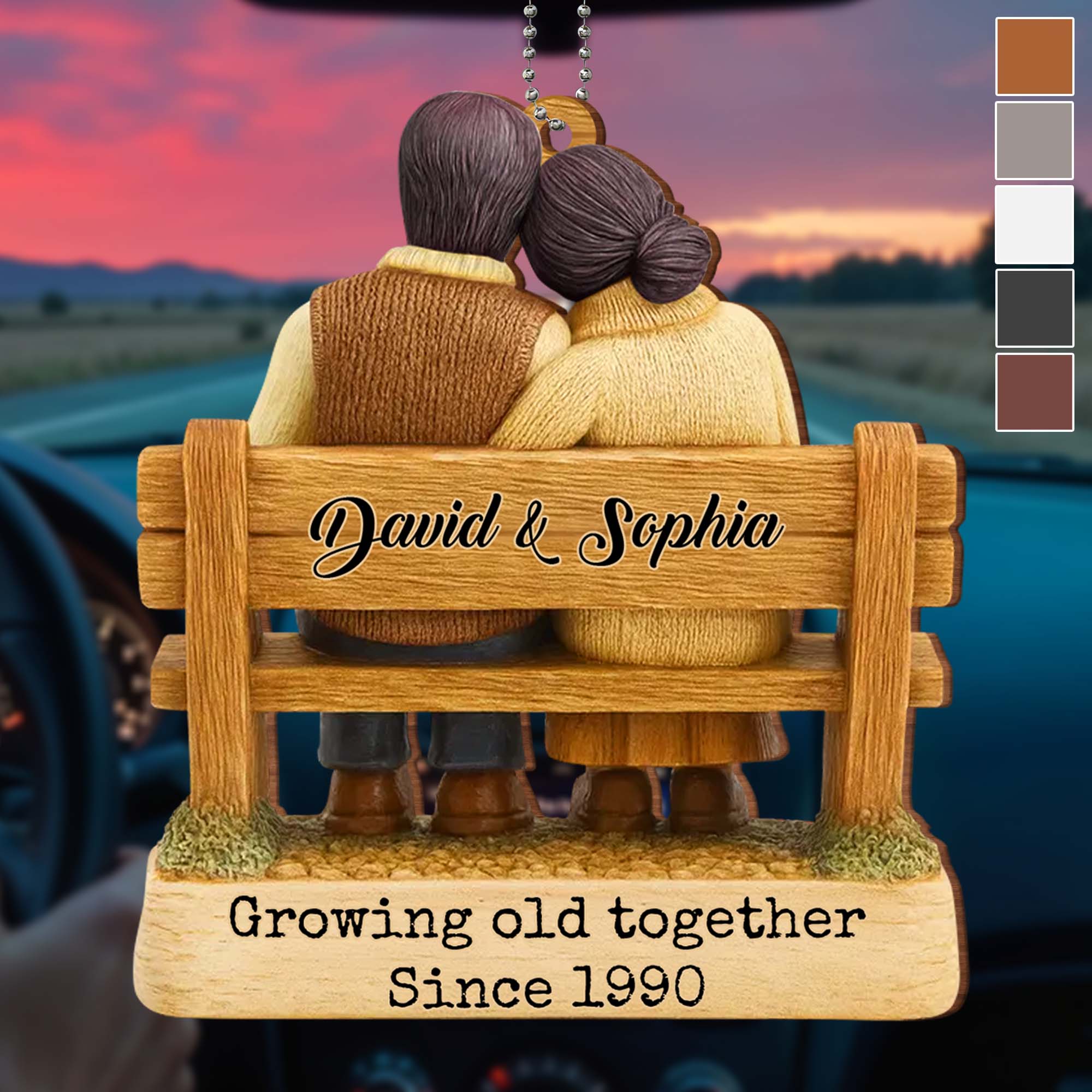Growing Old Together Since, Loving Couple On Bench, Car Ornament, Gift ...