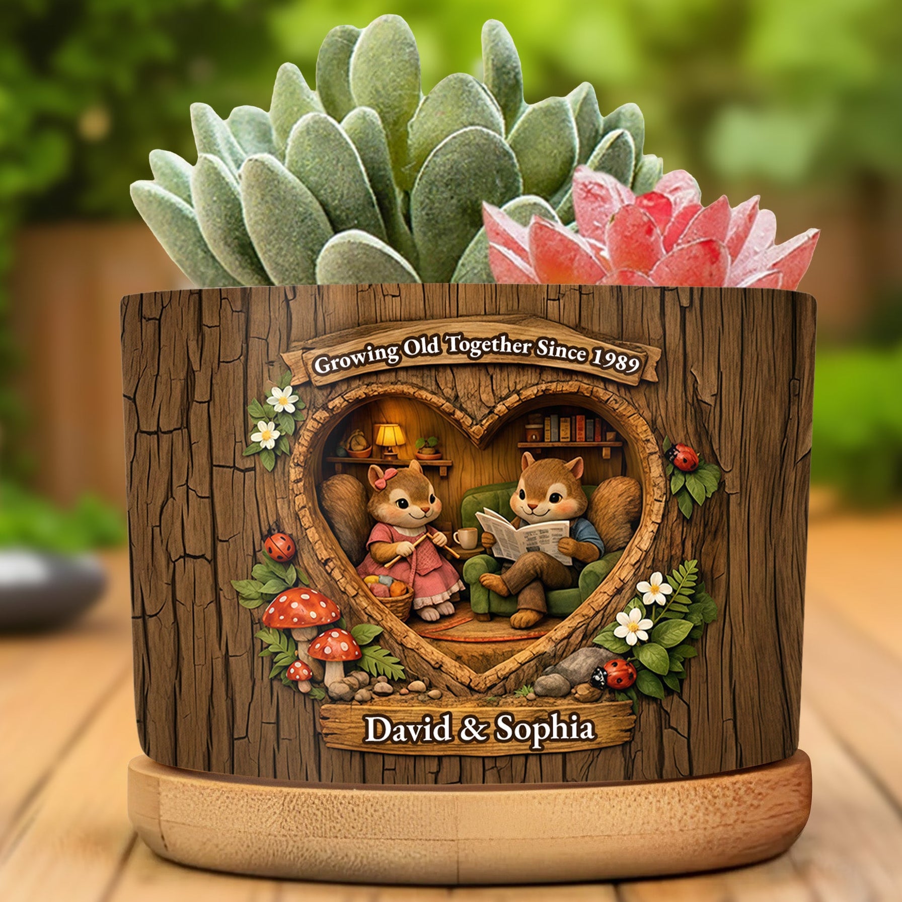 Growing Old Together, Charming Scene Of Animals Reading, Ceramic Plant ...