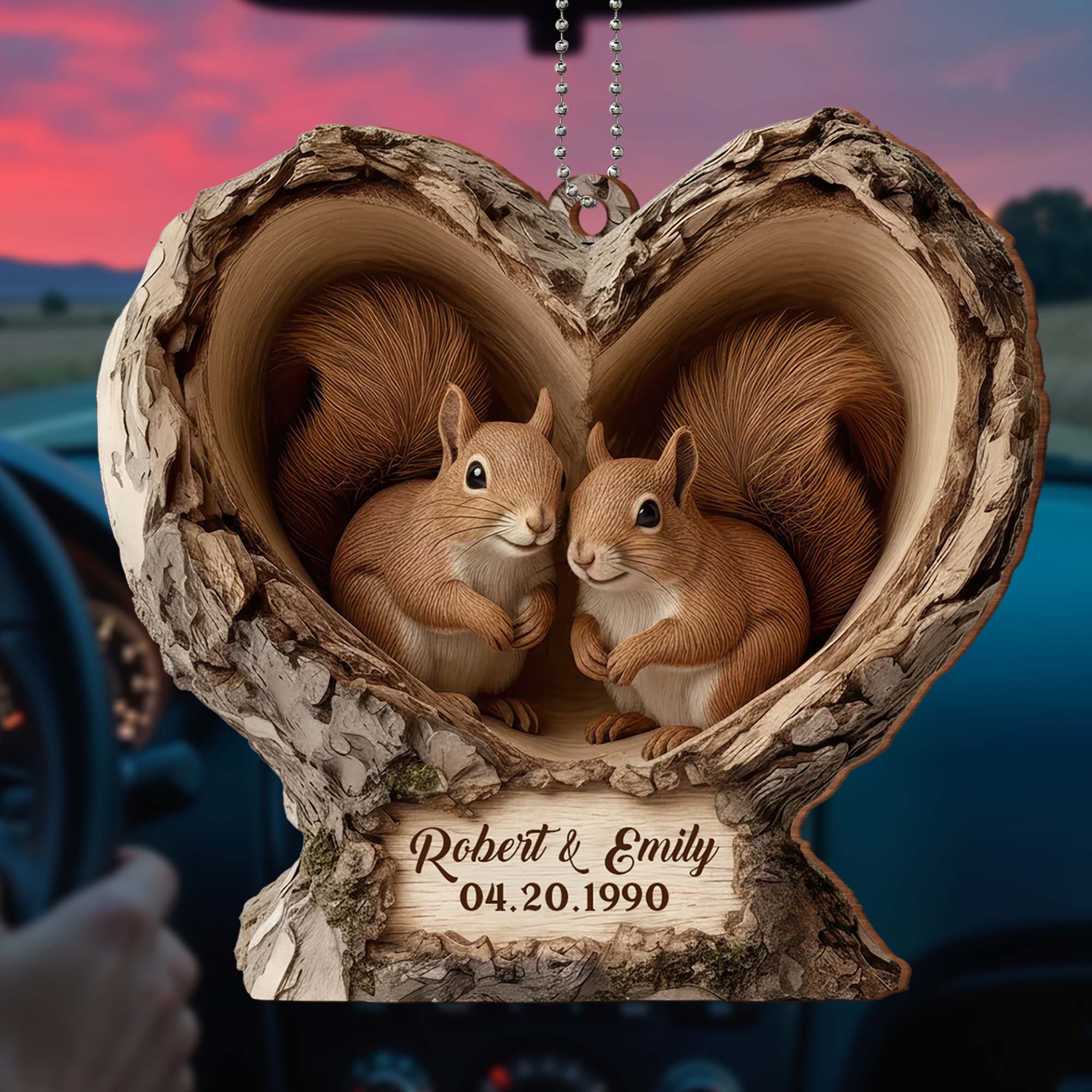 Love Unites Us, Heart-Shaped Tree With Squirrels, Custom Wood Ornament ...