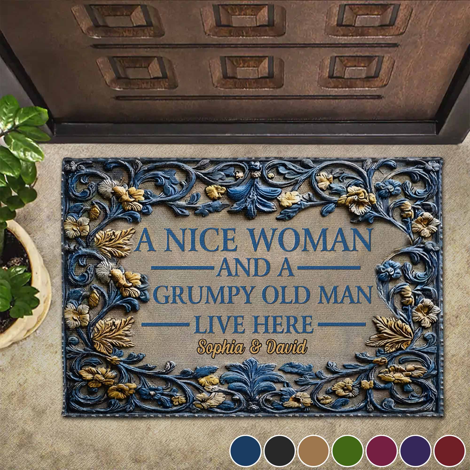 A Nice Woman And A Grumpy Old Man Live Here Doormat, Personalized ...