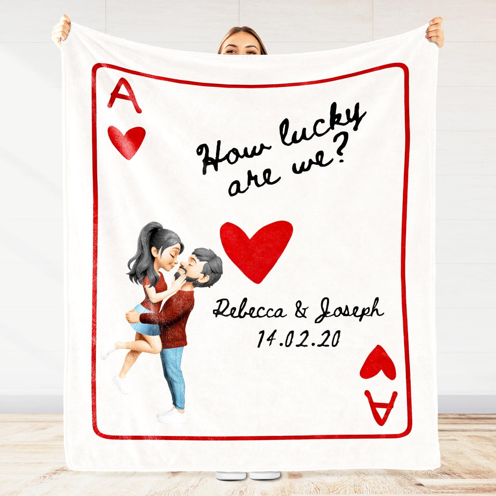 How Lucky Are We With Couple and Hearts, Personalized Custom Blanket ...