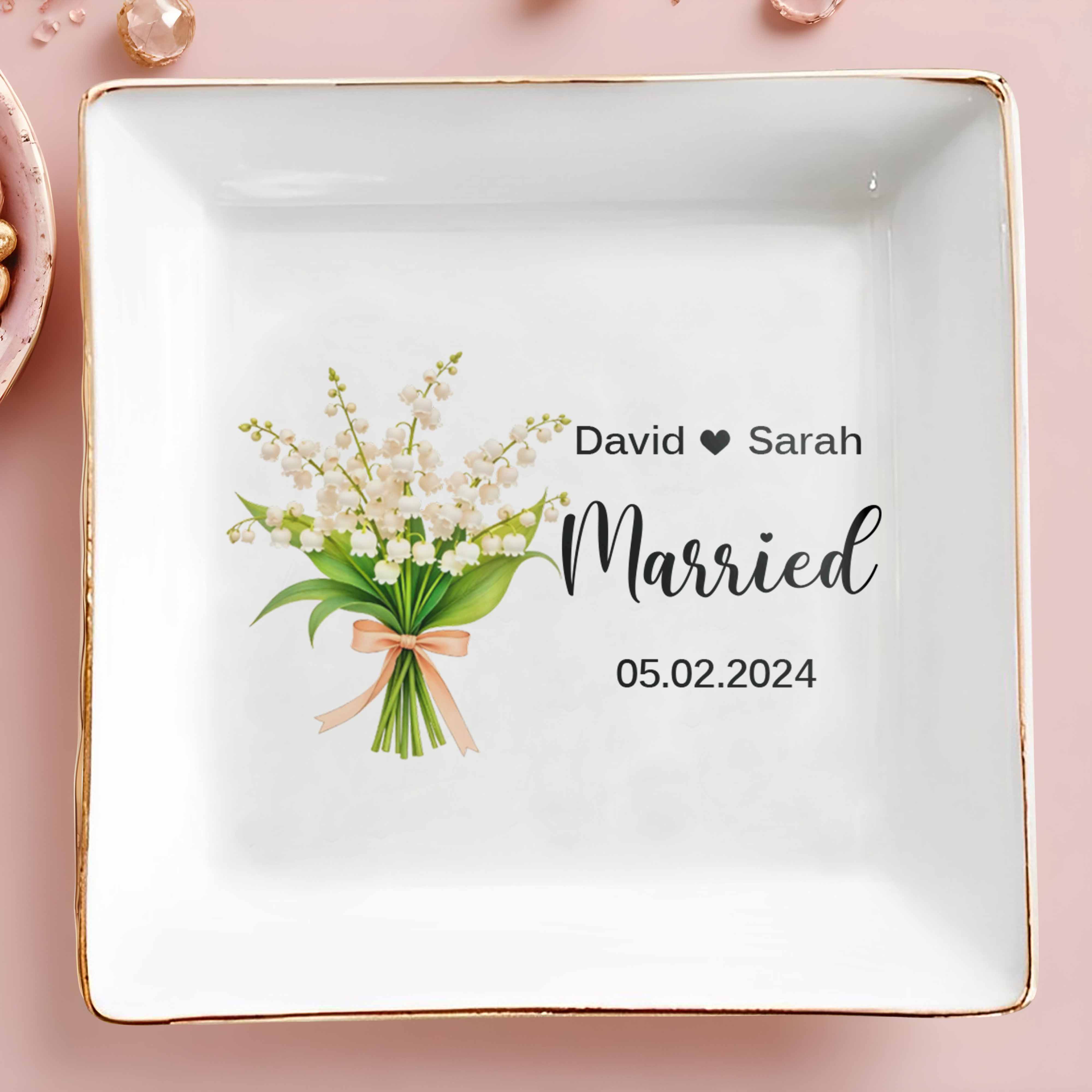 Married, Celebrate Love With Elegant Flowers, Jewelry Dish, Gift For ...