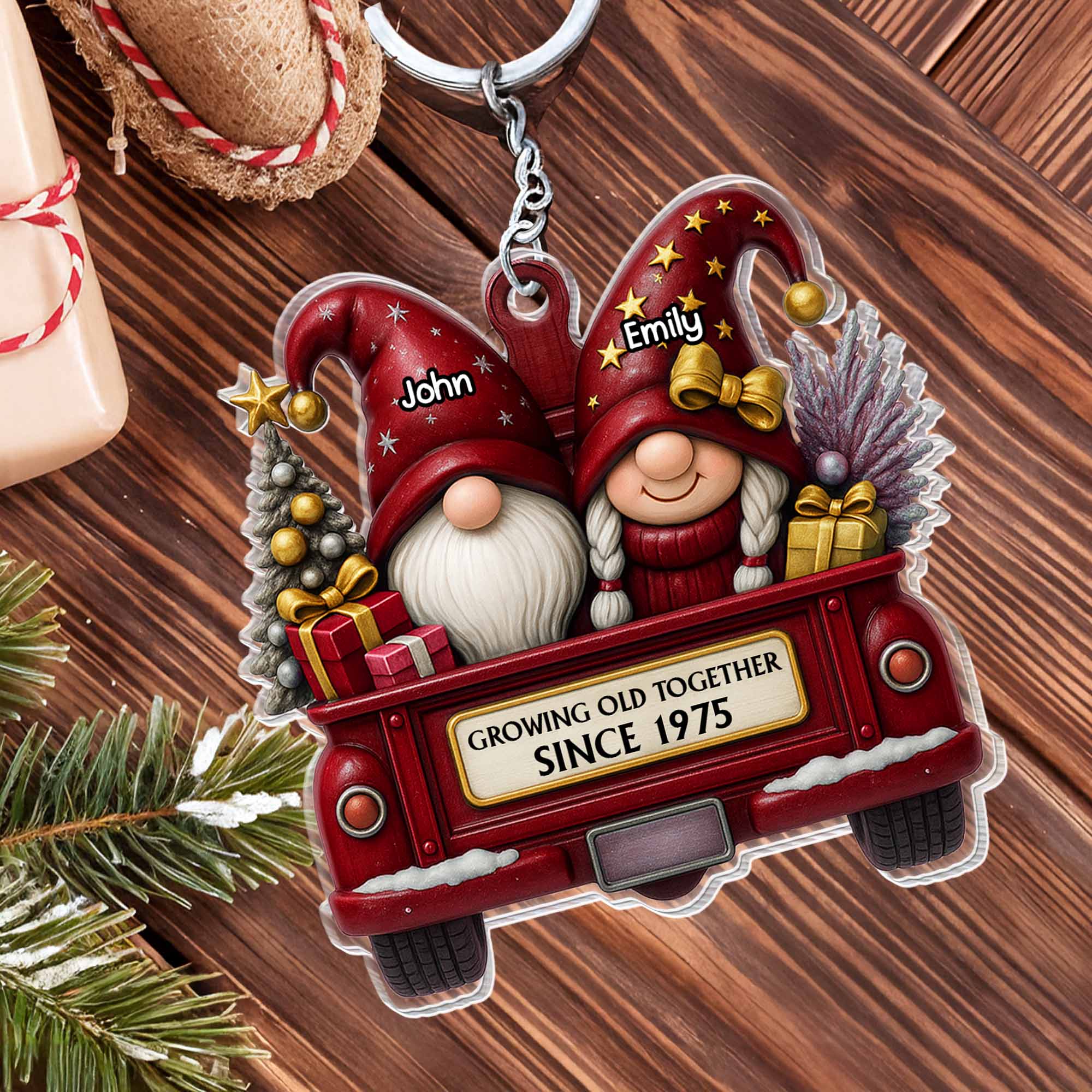 Growing Old Together, Christmas Truck With Gnomes, Keychain, Gift For ...