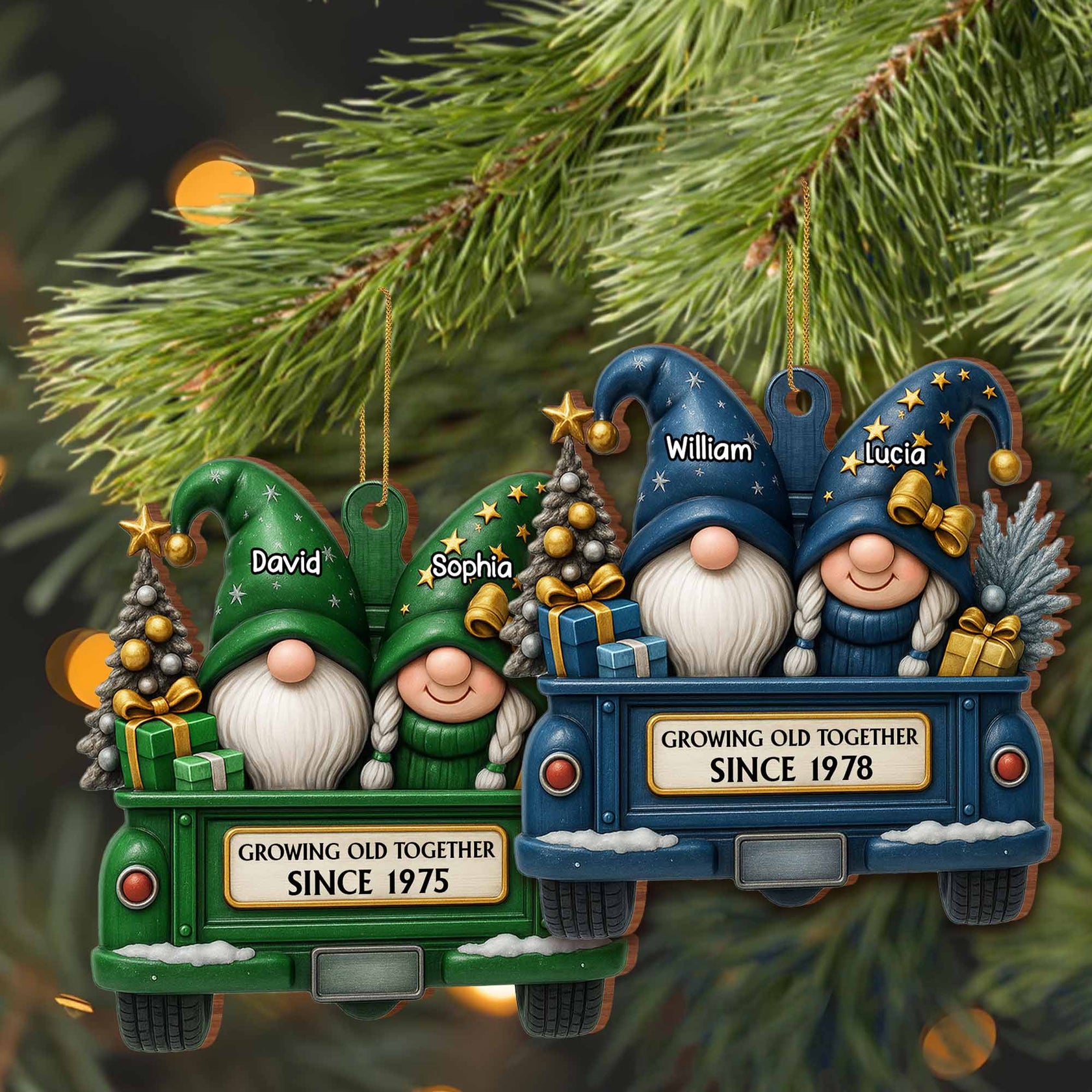 Growing Old Together, Red Truck With Christmas Gnomes, Custom Wood ...