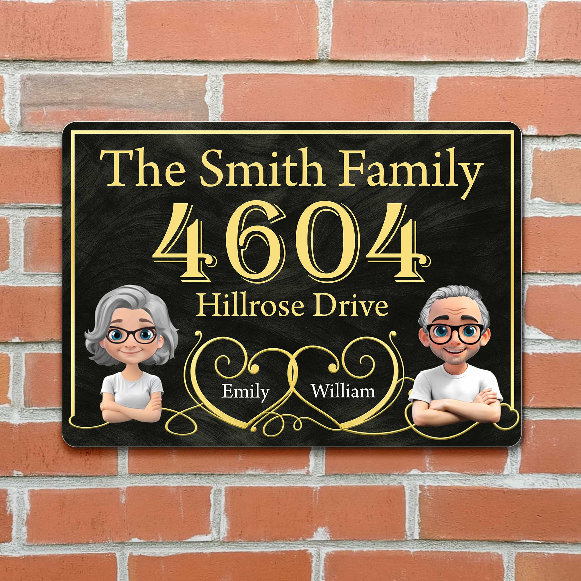 Elegant Family Name and Address Sign With Portraits,Personalized Metal ...