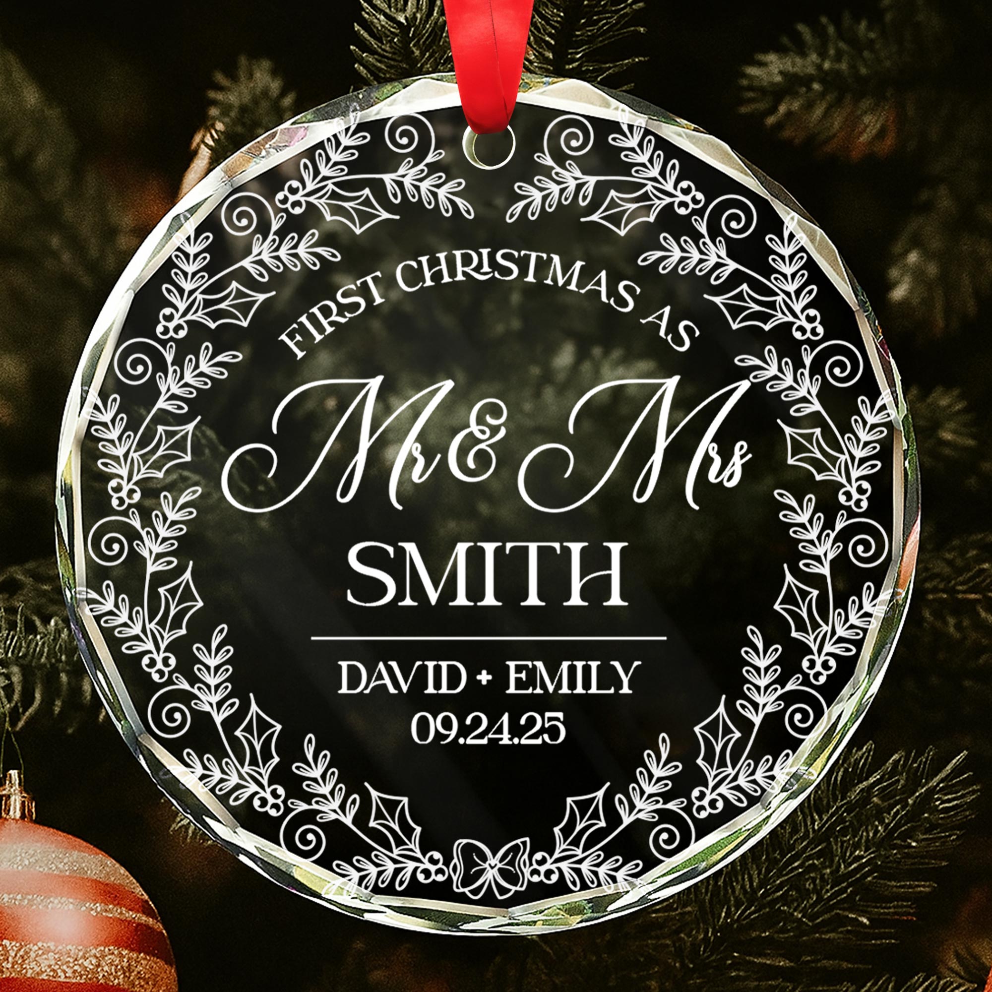 First Christmas as Mr and Mrs, Leaves and Vines Design, Personalized ...