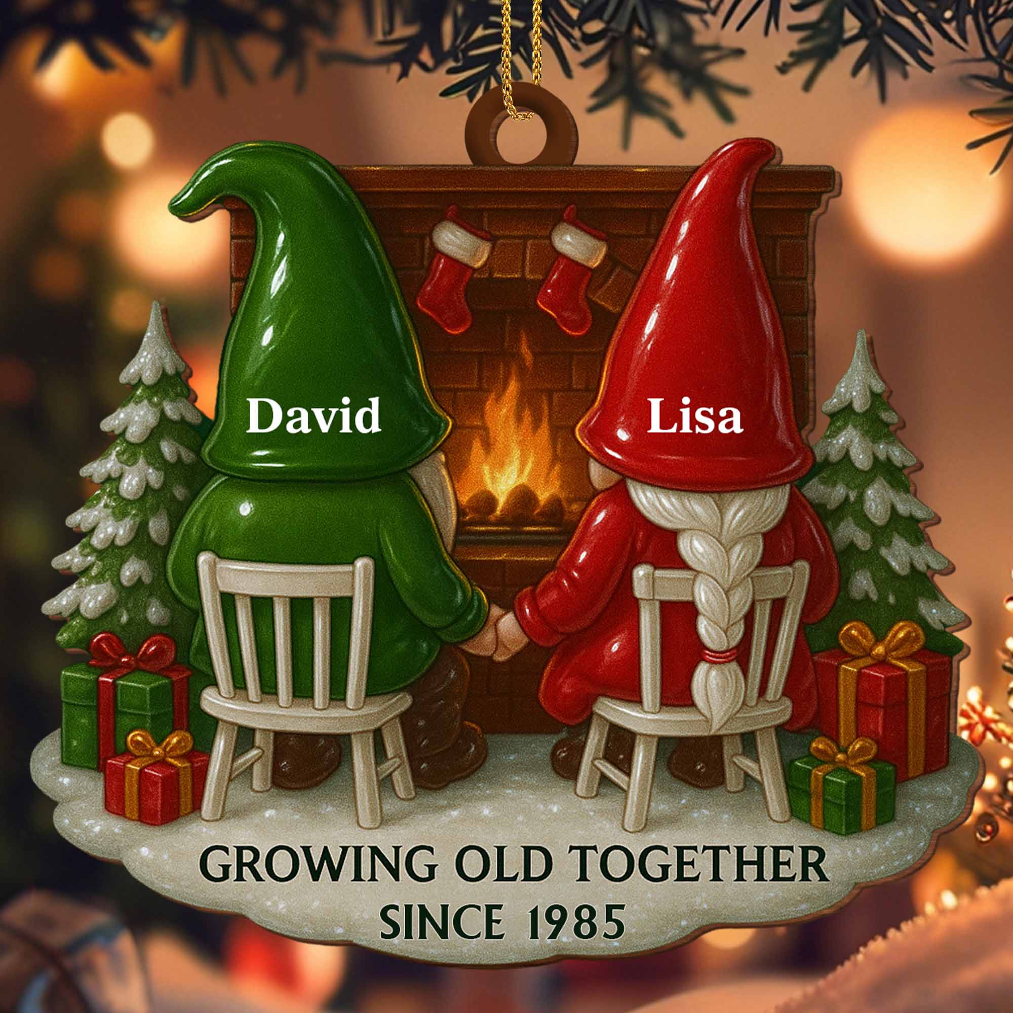 Growing Old Together, Gnomes By The Fireplace, Custom Wood Ornament ...