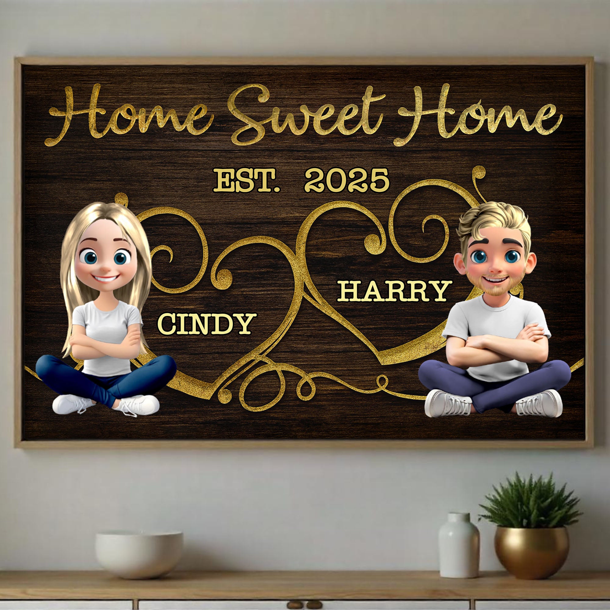 Home Sweet Home With Cartoon Characters, Personalized Custom Horizontal ...