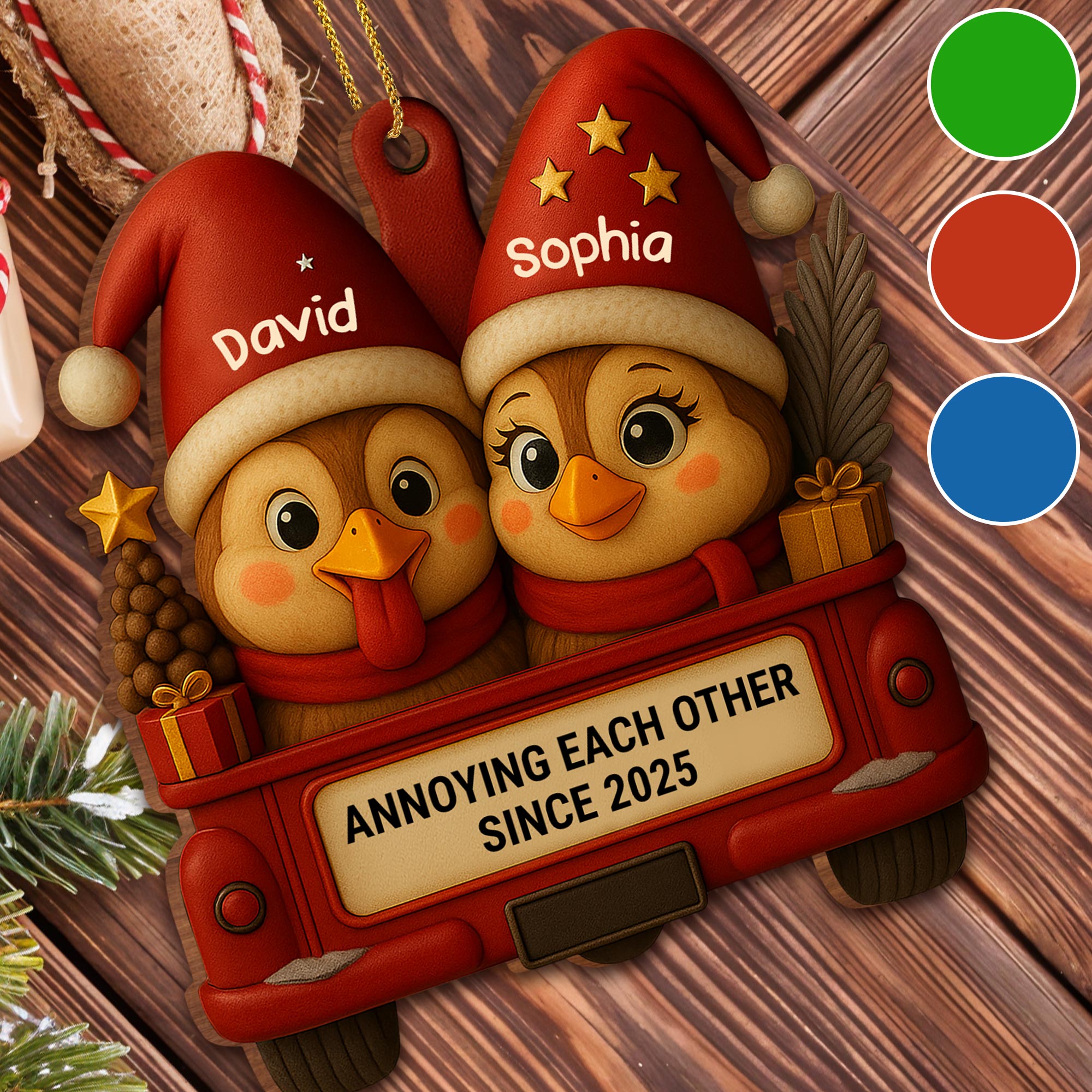 Annoying Each Other Since, Owls In Santa Hats, Custom Wood Ornament ...