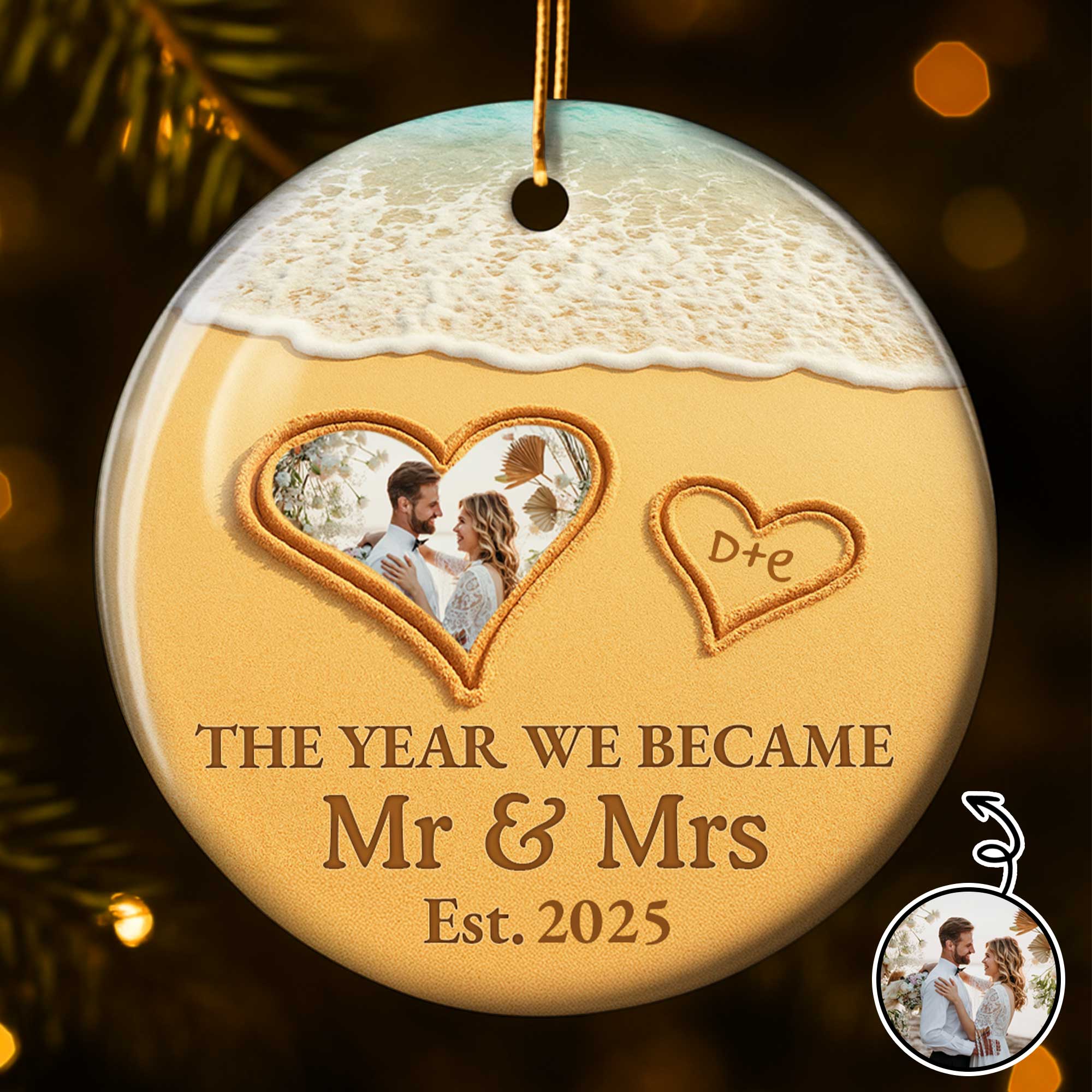 The Year We Became Mr & Mrs, Hearts, Beach, Personalized Ornament, Gift ...