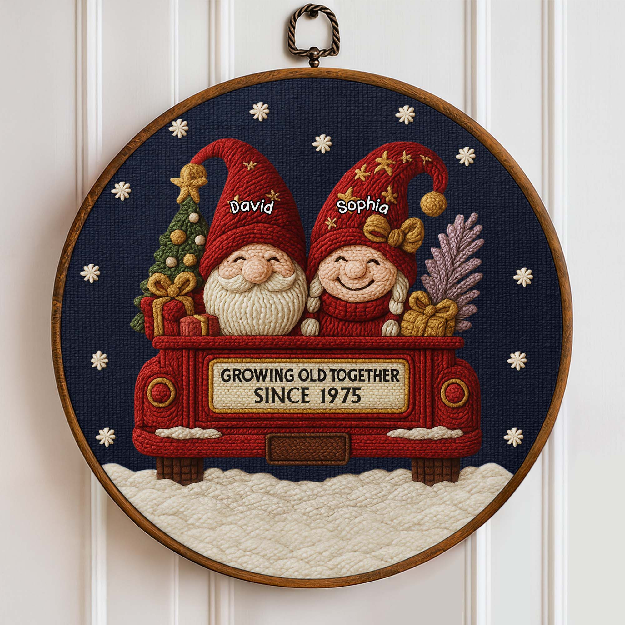 Growing Old Together, Gnomes And Christmas Tree, Personalized Wall Art ...
