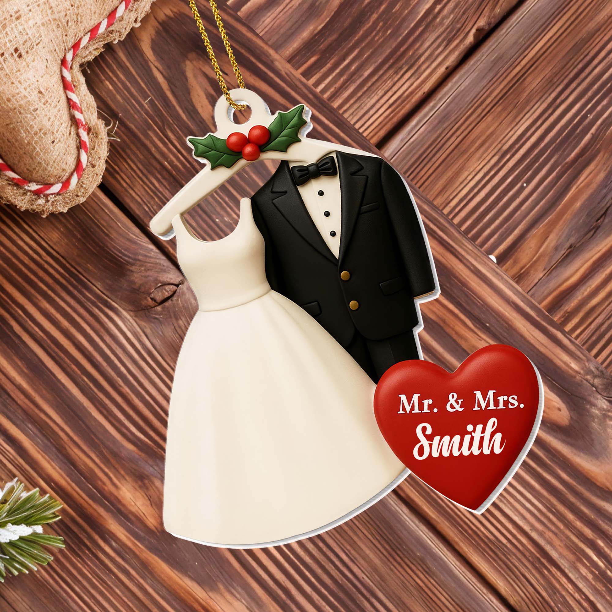Mr And Mrs, Wedding Attire, Heart Ornament, Personalized Custom Acrylic ...