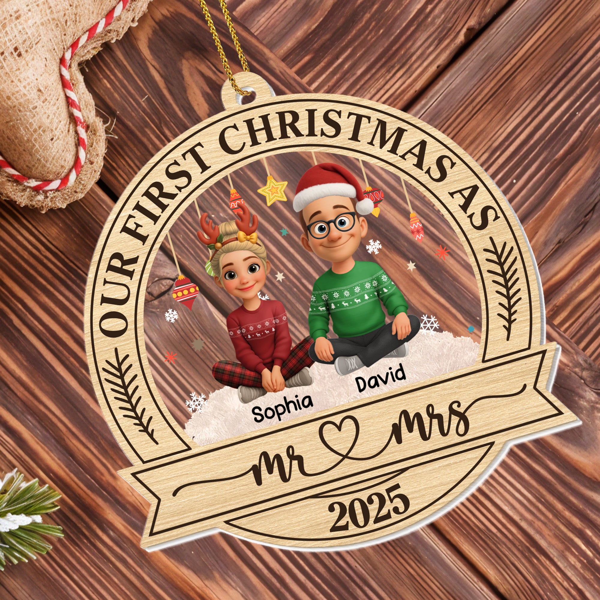 Our First Christmas As Mr & Mrs With Reindeer Antlers, Personalized ...
