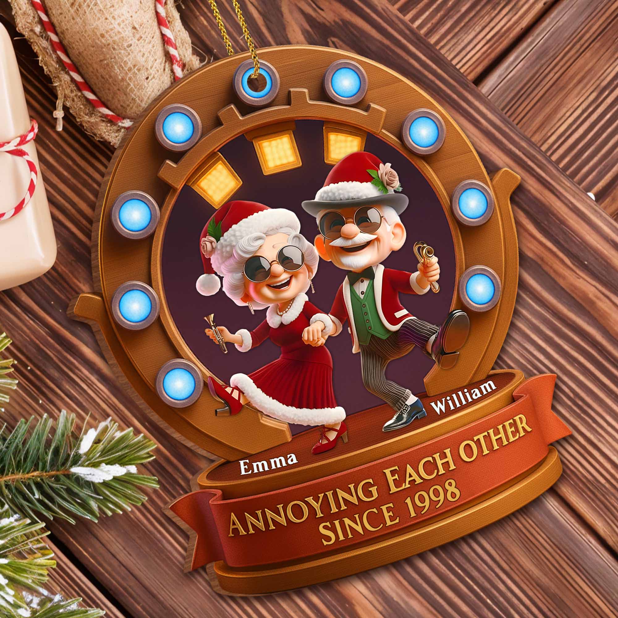 Annoying Each Other Since, Santa Hats, Glasses, Custom Wood Ornament ...