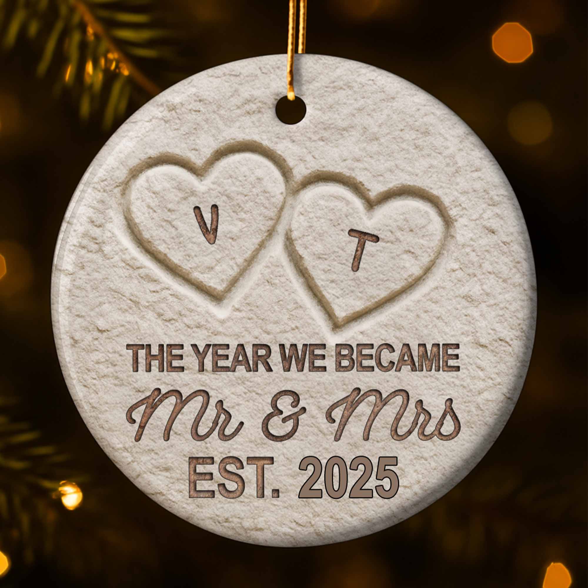 The Year We Became Mr & Mrs, Hearts Design, Personalized Custom Ceramic ...