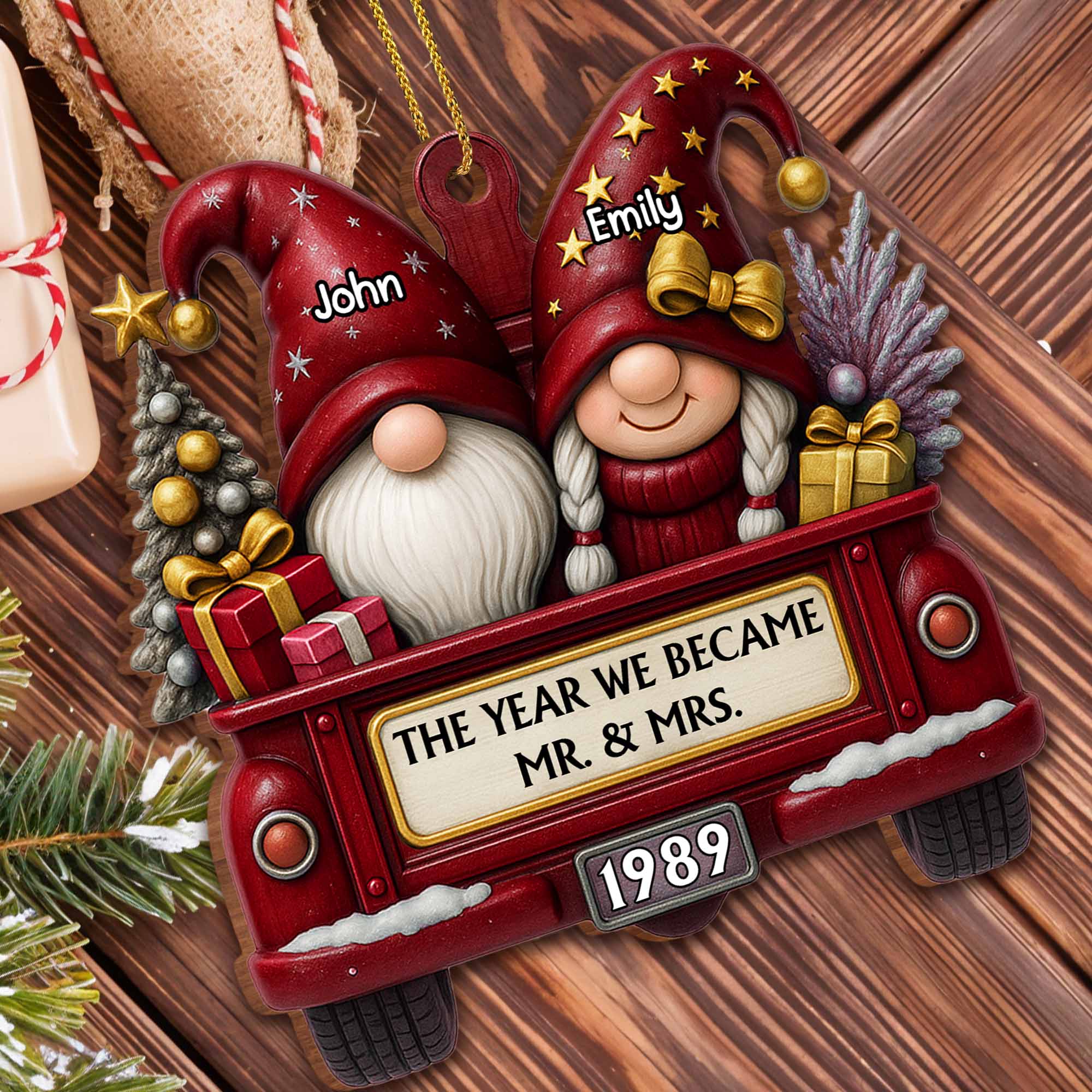 The Year We Became Mr And Mrs With Gnomes And Truck,Custom Wood ...