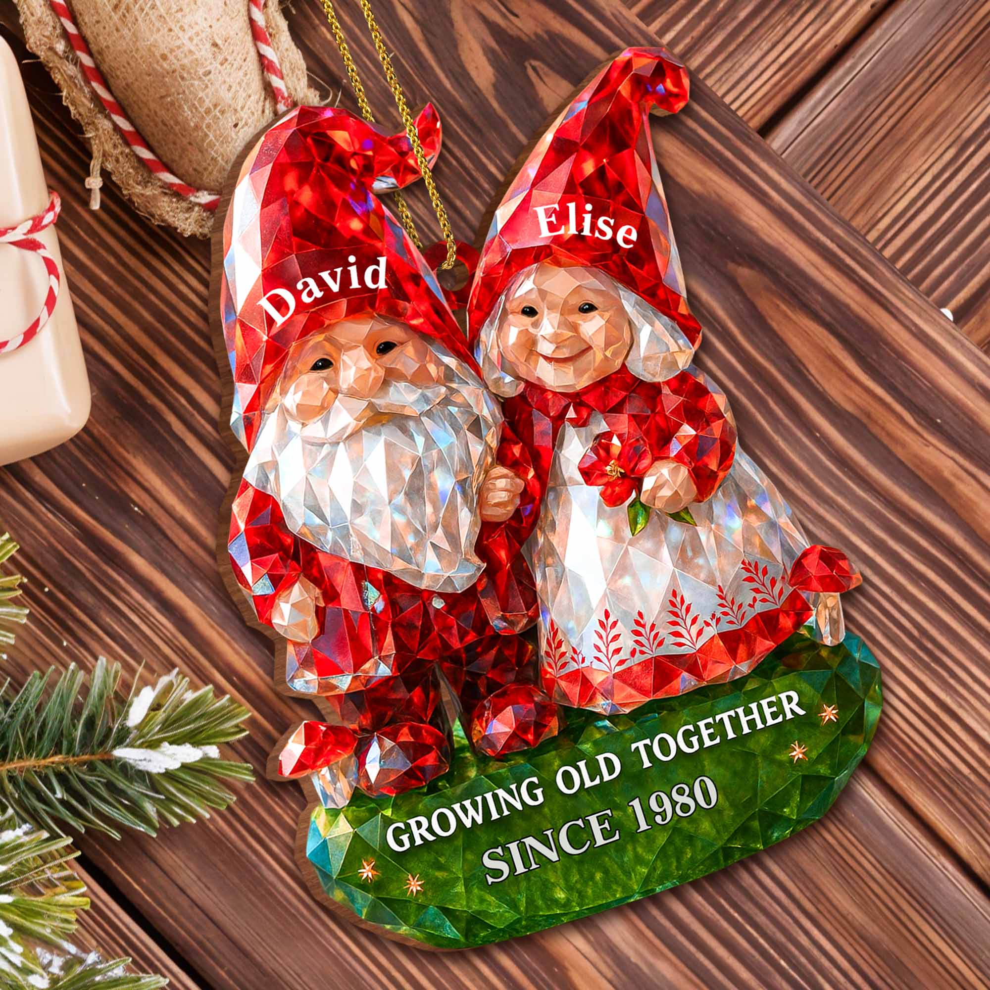 Growing Old Together Santa Hats and Christmas Motif, Custom Wood ...