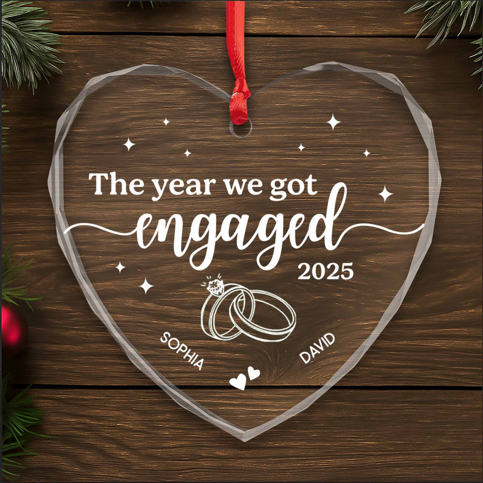 The Year We Got Engaged With Heart And Rings,Personalized Heart Glass ...