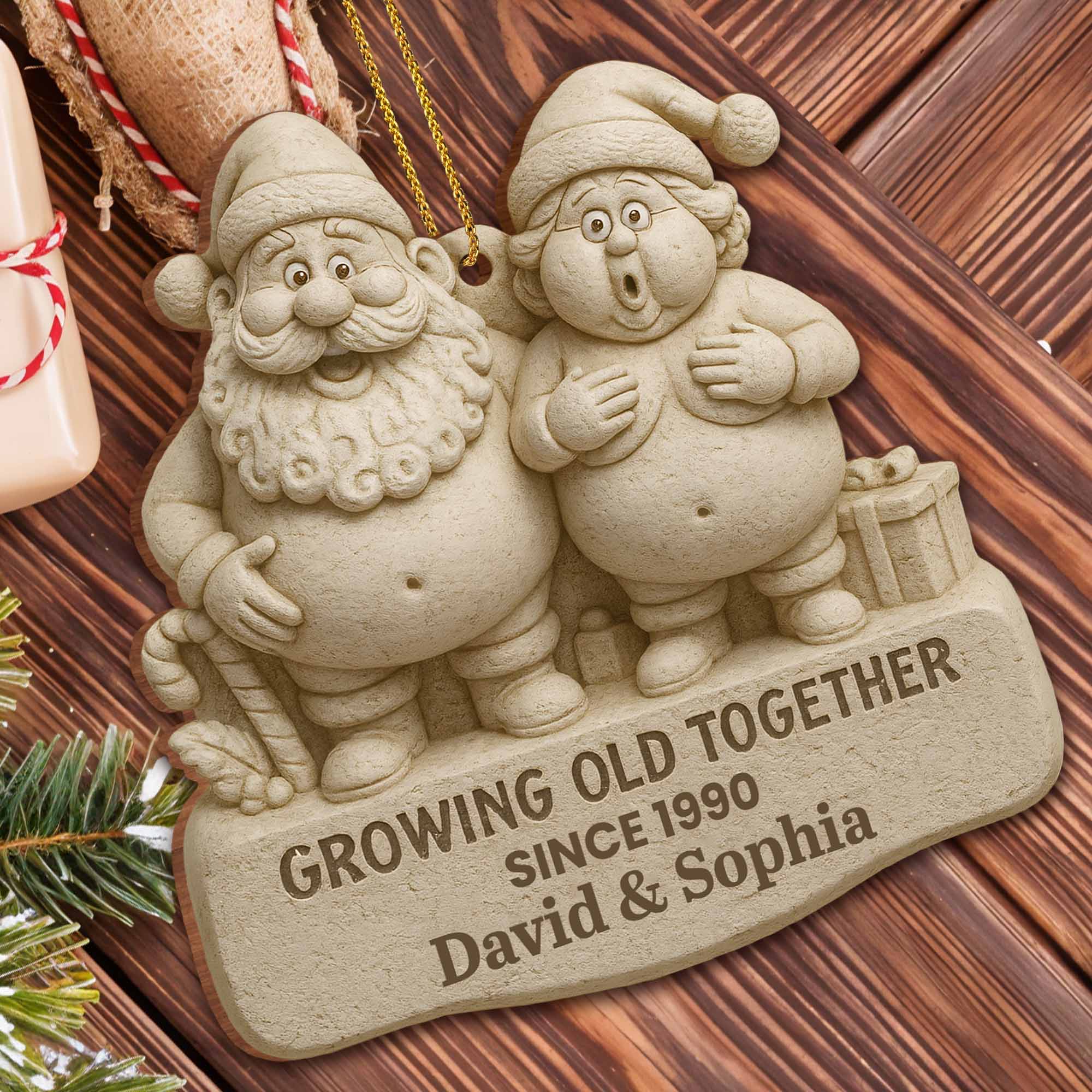 Growing Old Together, Santa Claus And Mrs. Claus, Custom Wood Ornament ...