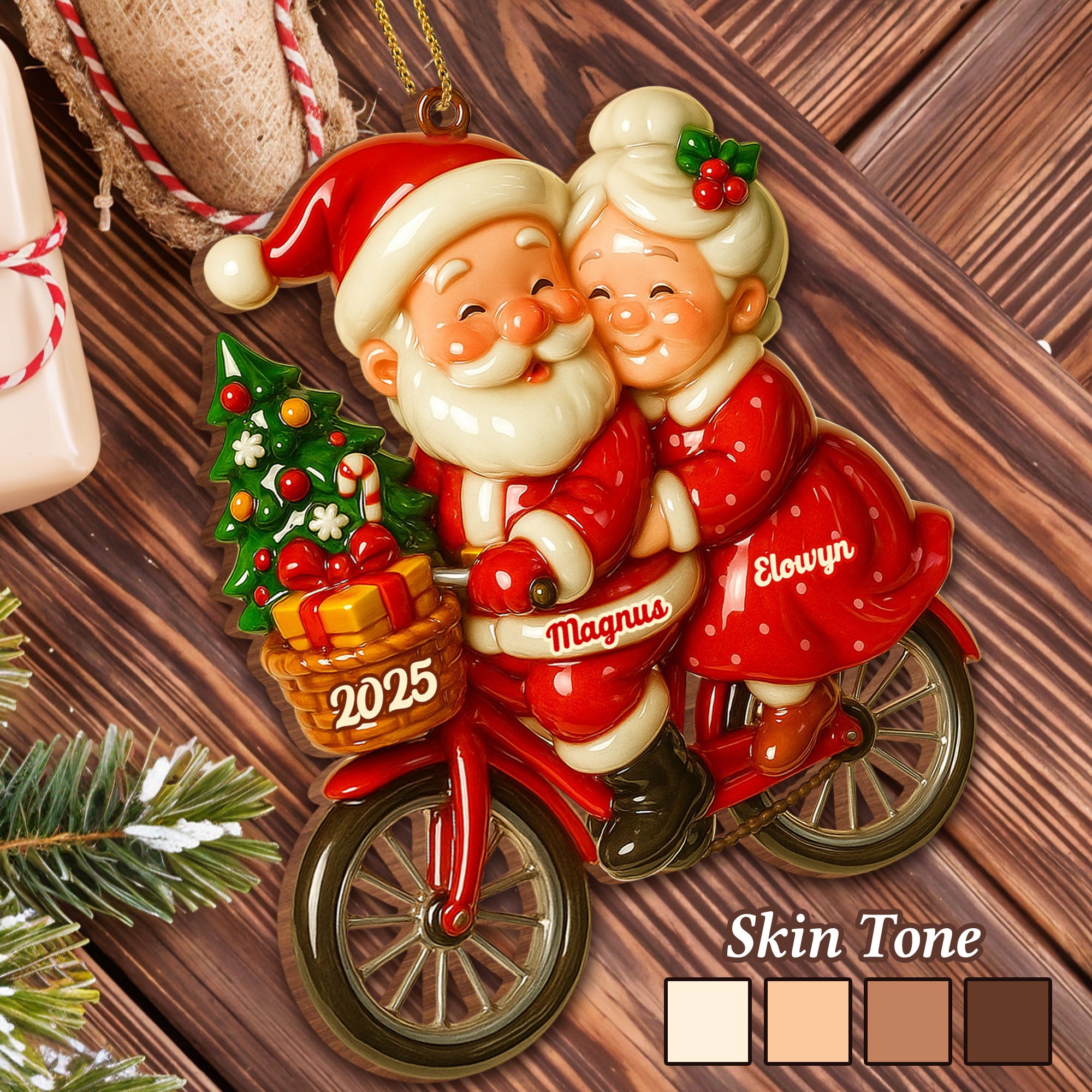 Santa And Mrs. Claus On A Festive Motorcycle Ride, Personalized Wood ...