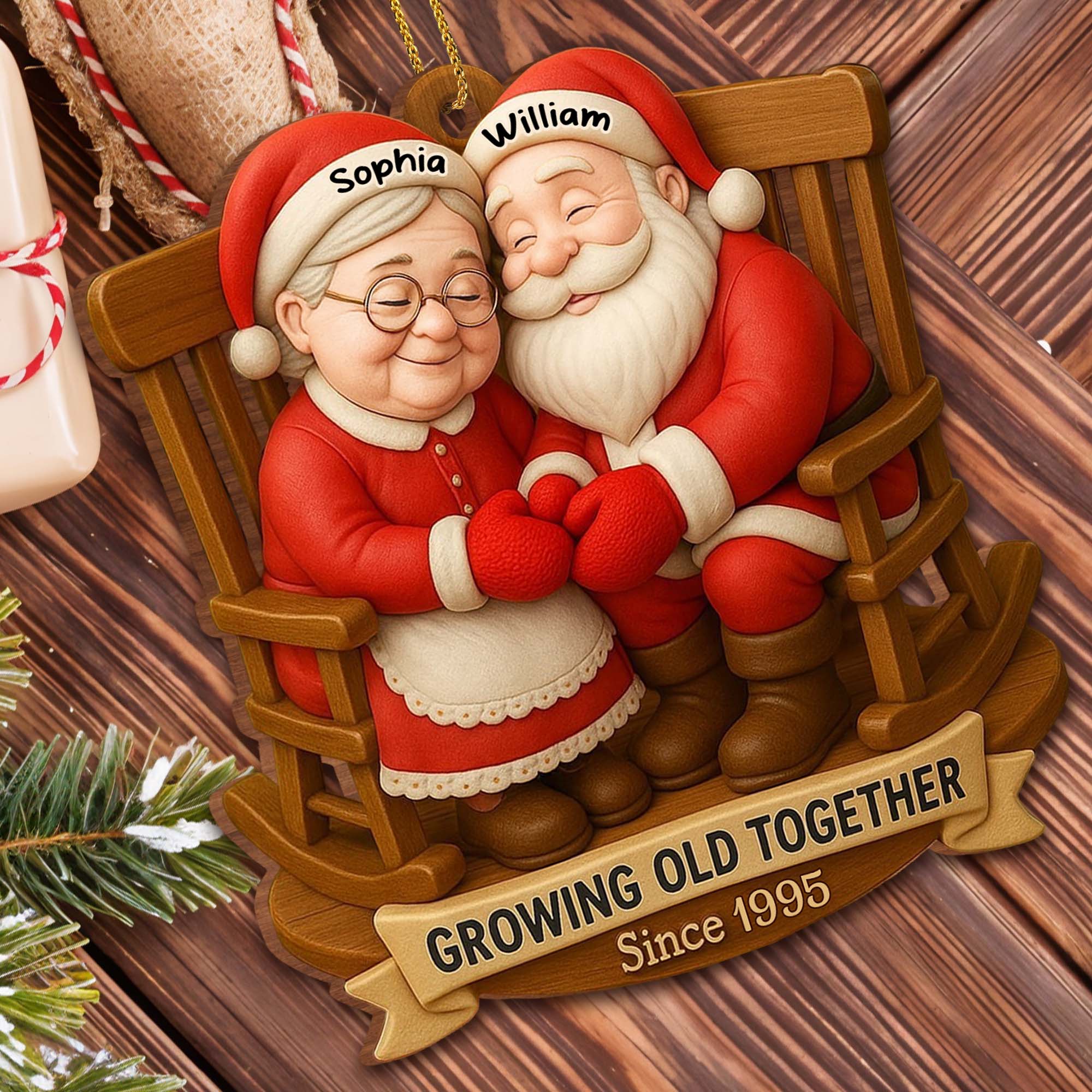 Growing Old Together, Santa Claus On Rocking Chair, Custom Wood ...