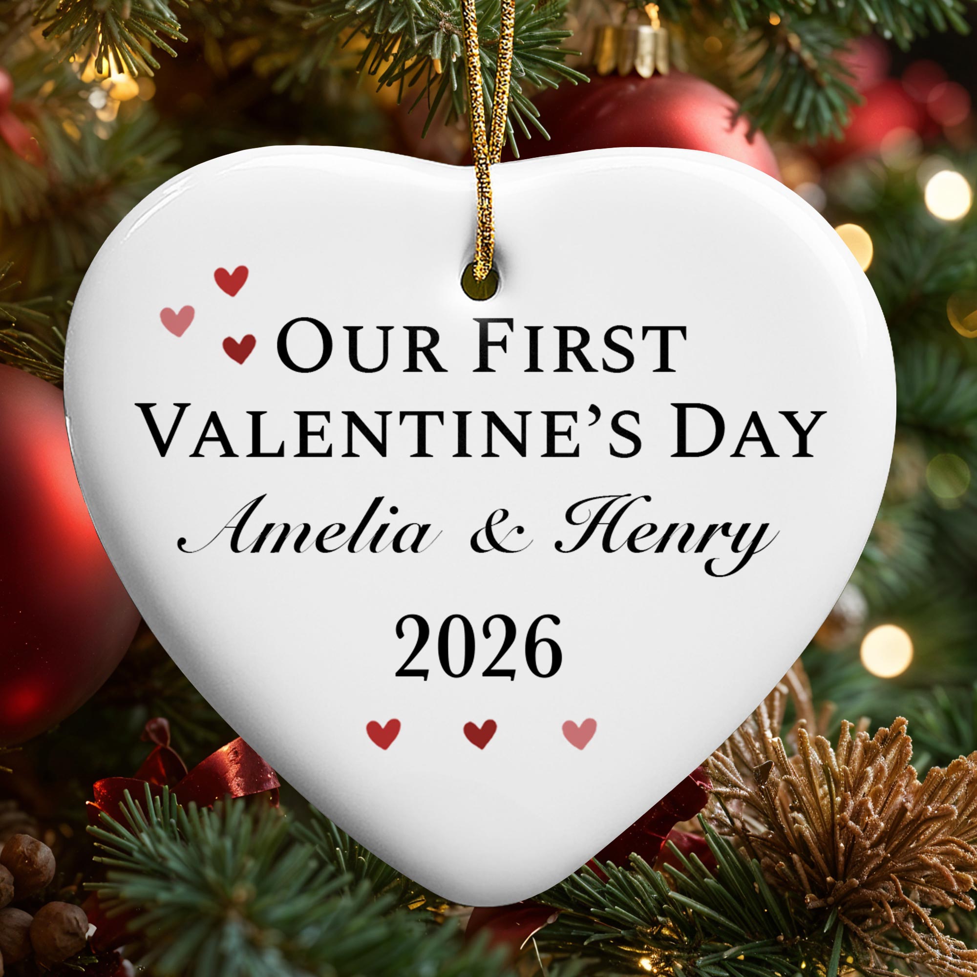 Our First Valentine's Day Hearts, Personalized Ceramic Ornament, Gift ...