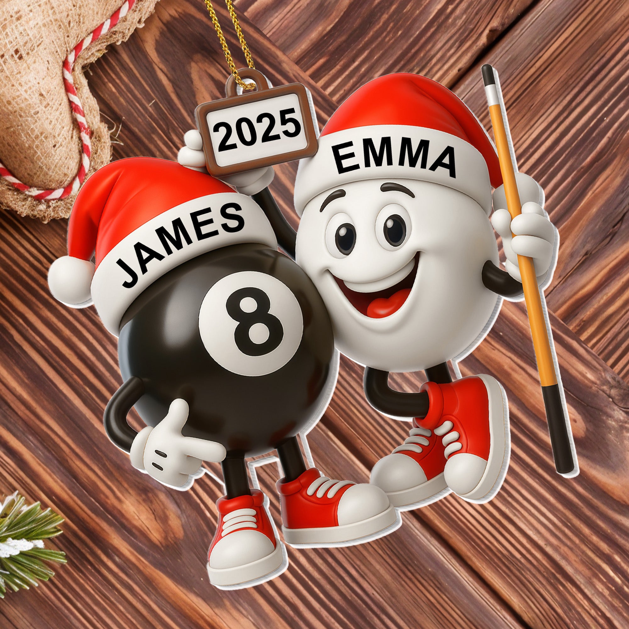 Celebrate A Special Bond With Pool Balls and Santa Hats, Personalized ...