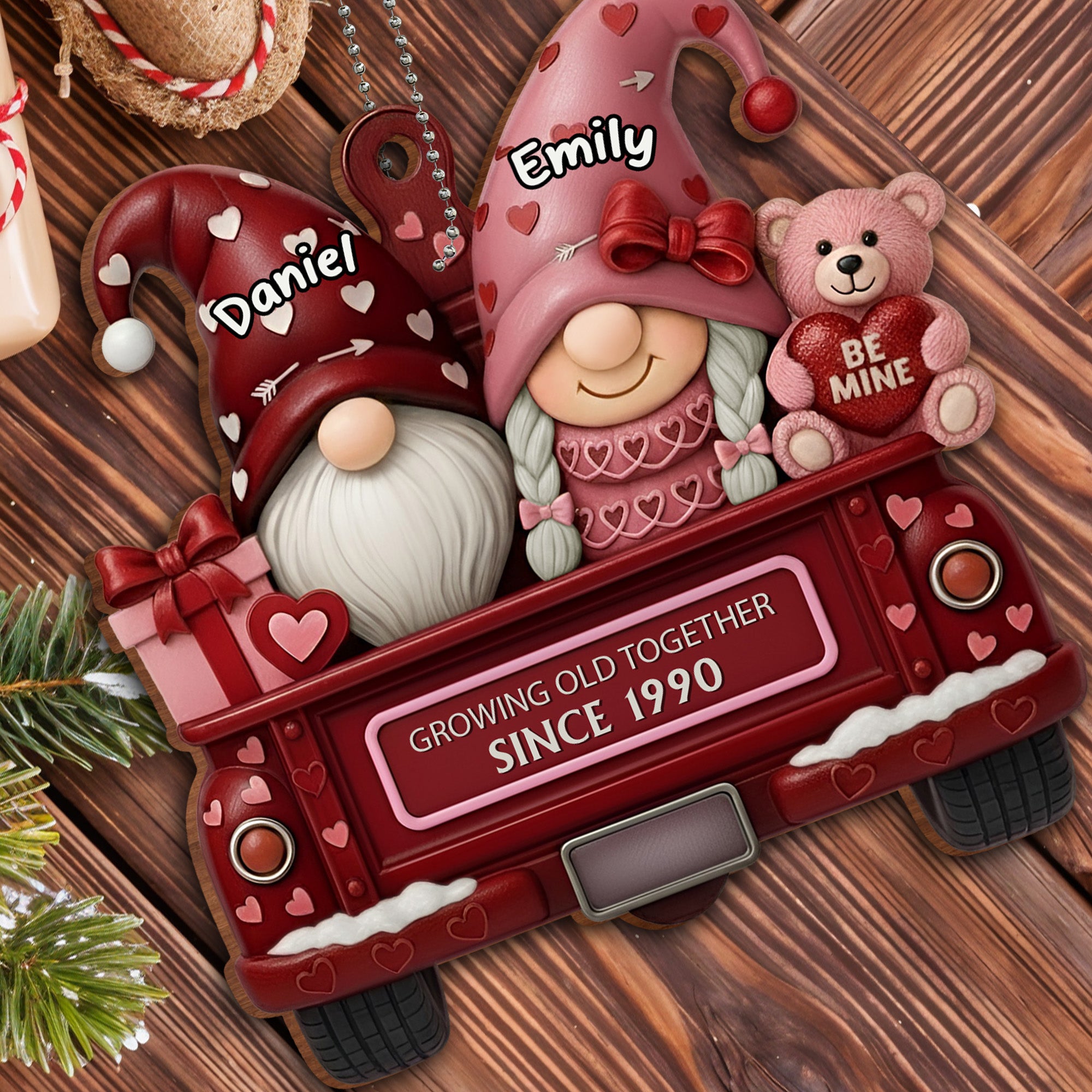 Growing Old Together, Love Gnomes In Red Truck, Car Hanging Ornament ...